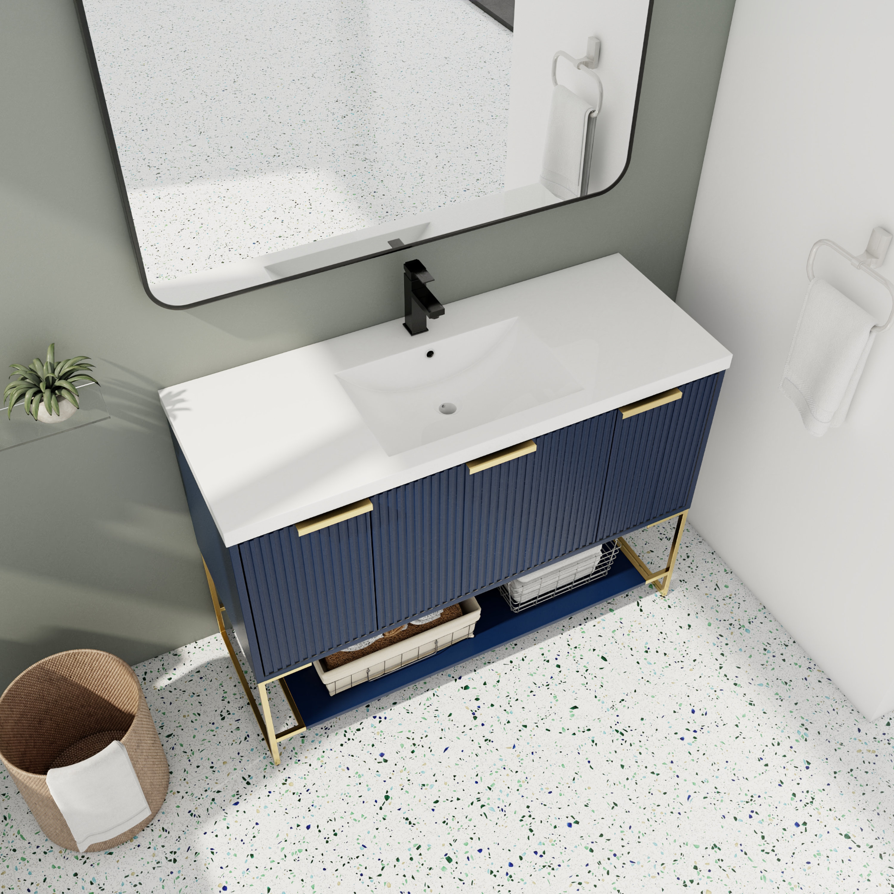 Ivy Bronx Meuble-lavabo simple 47,6 po avec plateau en résine Lusilla ...