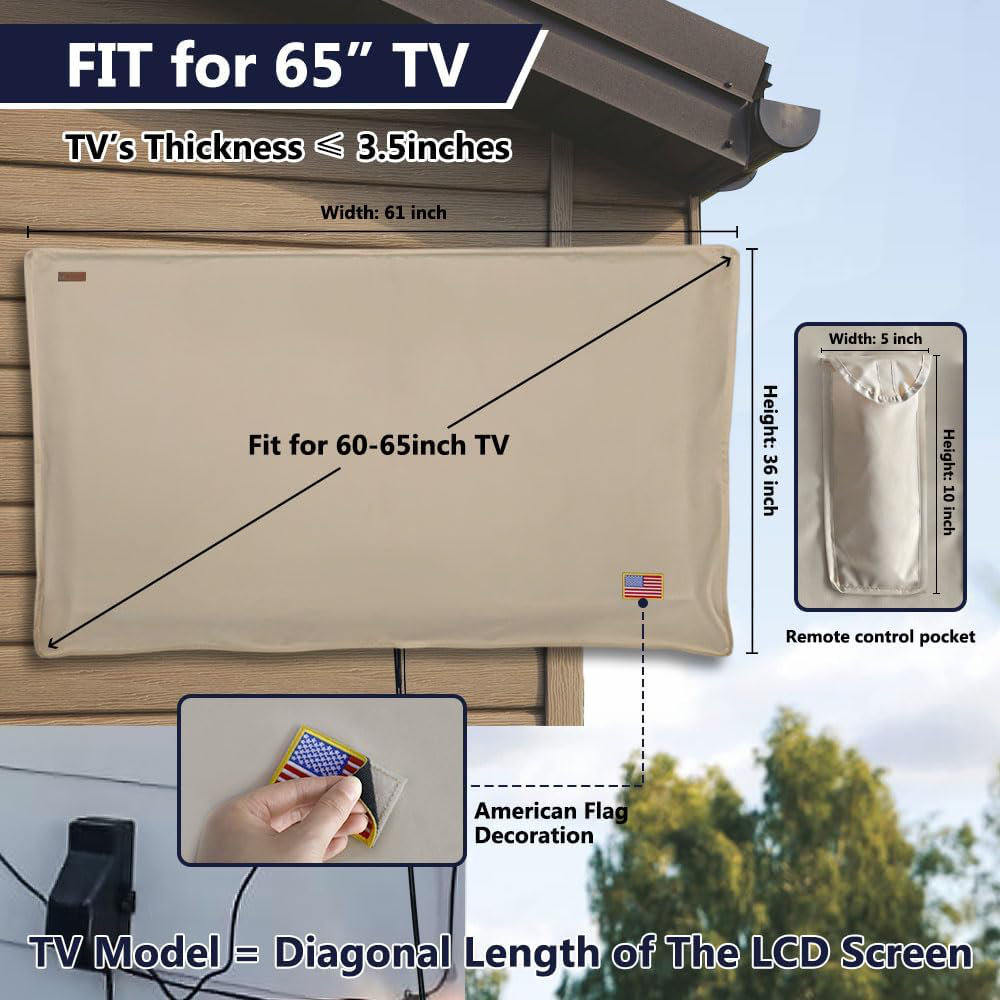 HOMEYA Outdoor TV Cover for Slim TVs, 3 Side Full Zipper, Heavy-Duty ...