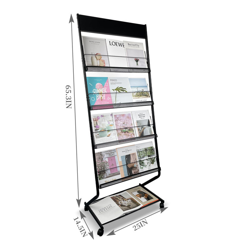 Rebrilliant Floor-Standing 4-Layer Magazine Rack on Wheels | Wayfair