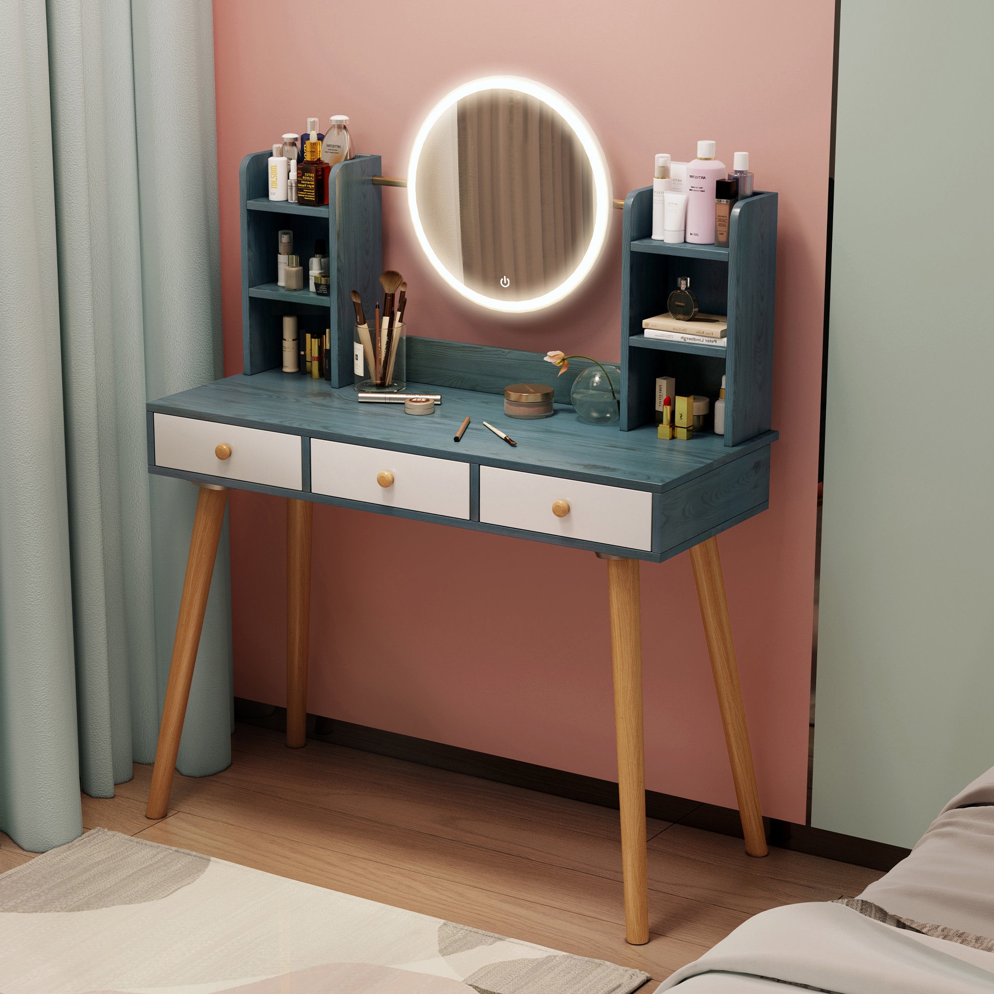 George Oliver 40" Modern Bedroom Vanity With Lights, 3 Color Lighting ...