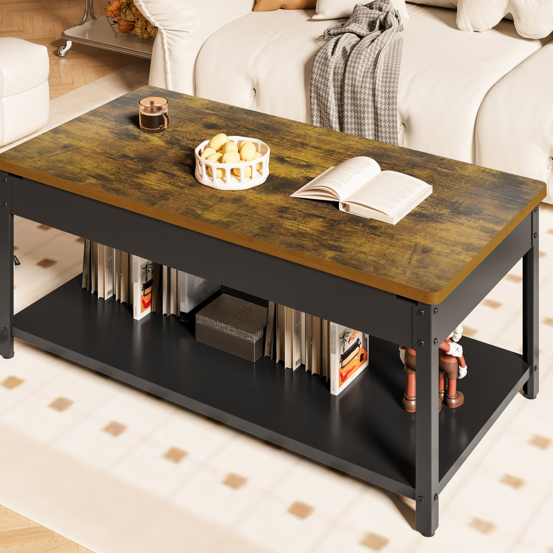 17 Stories Rectangular Double - Layer Coffee Table With Hidden Storage ...