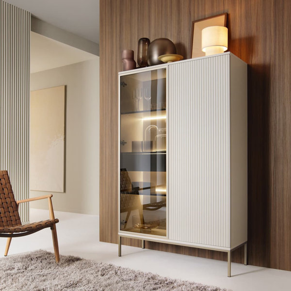 Brayden Studio Sento Cashmere & Gold Display Cabinet - 104cm Tall Unit ...