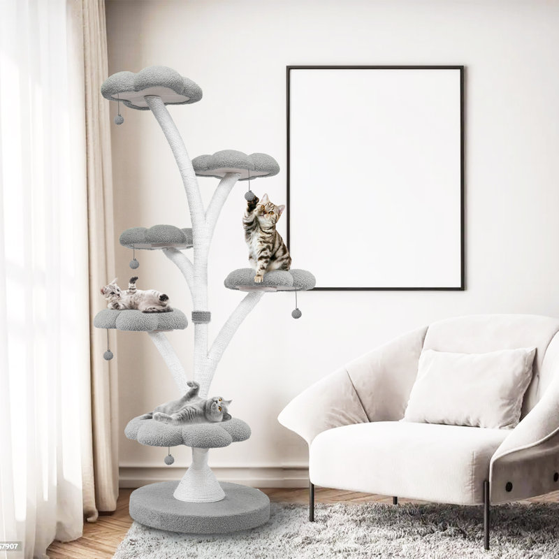 FKWin 5'11" H Tall Cat Tree Flower Shape Scratching Post Cat Tower ...