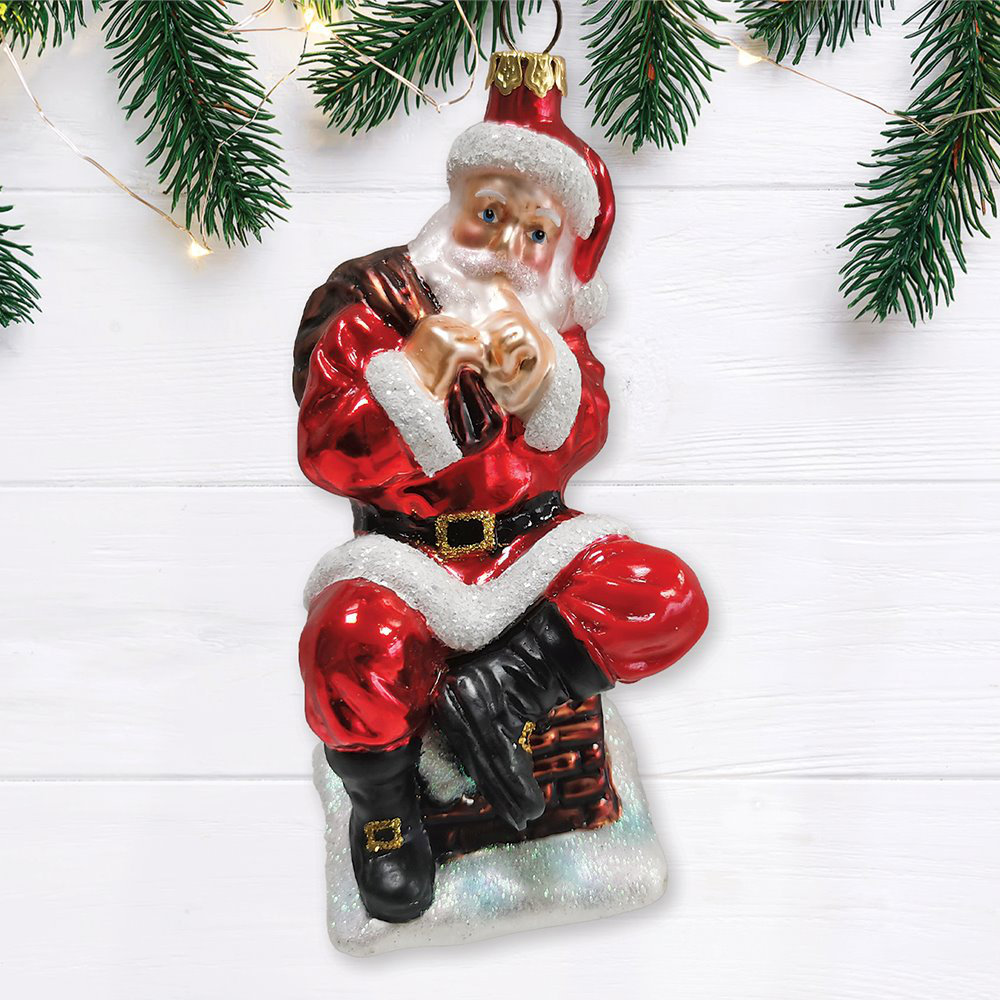 The Holiday Aisle® Santa Claus On Chimney Glass Christmas Ornament