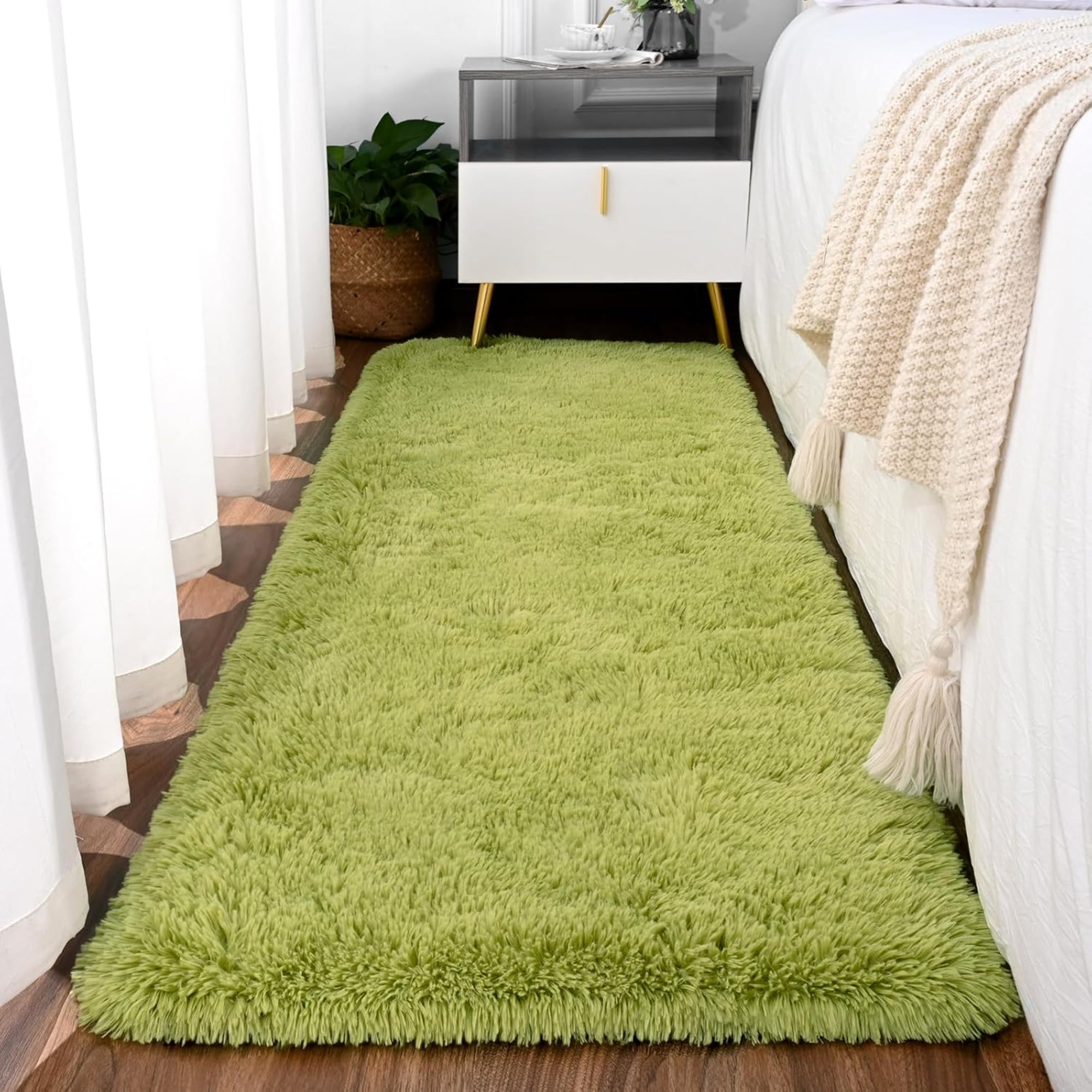 Mercer41 Green Runner Rug For Bedroom, Fluffy Shag Area Rugs For Living ...
