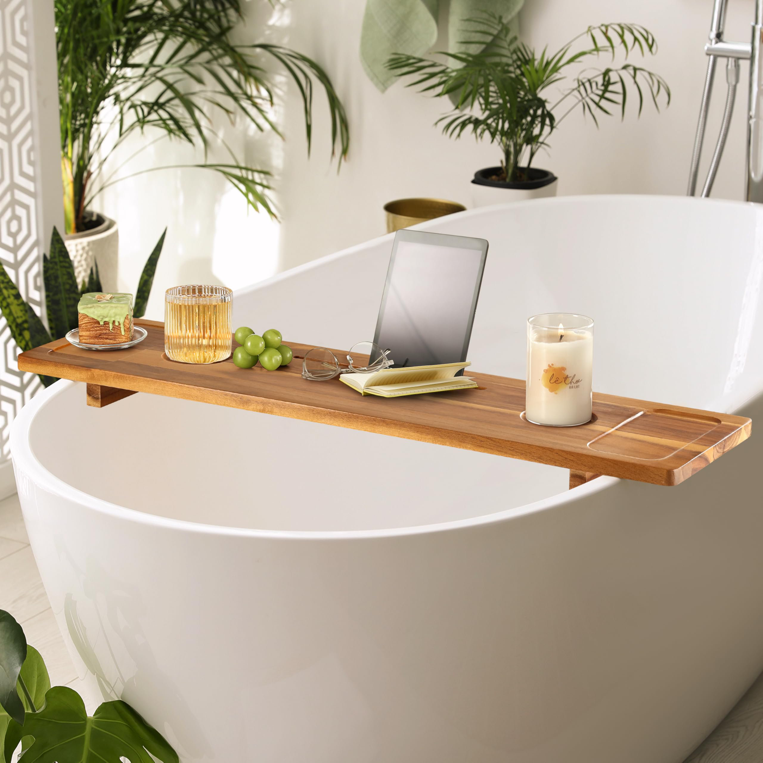 Loon Peak 34.6''X9'' Wooden Bathtub Caddy Tray With Adjustable Legs Fit Various Bathtubs, Anti ...