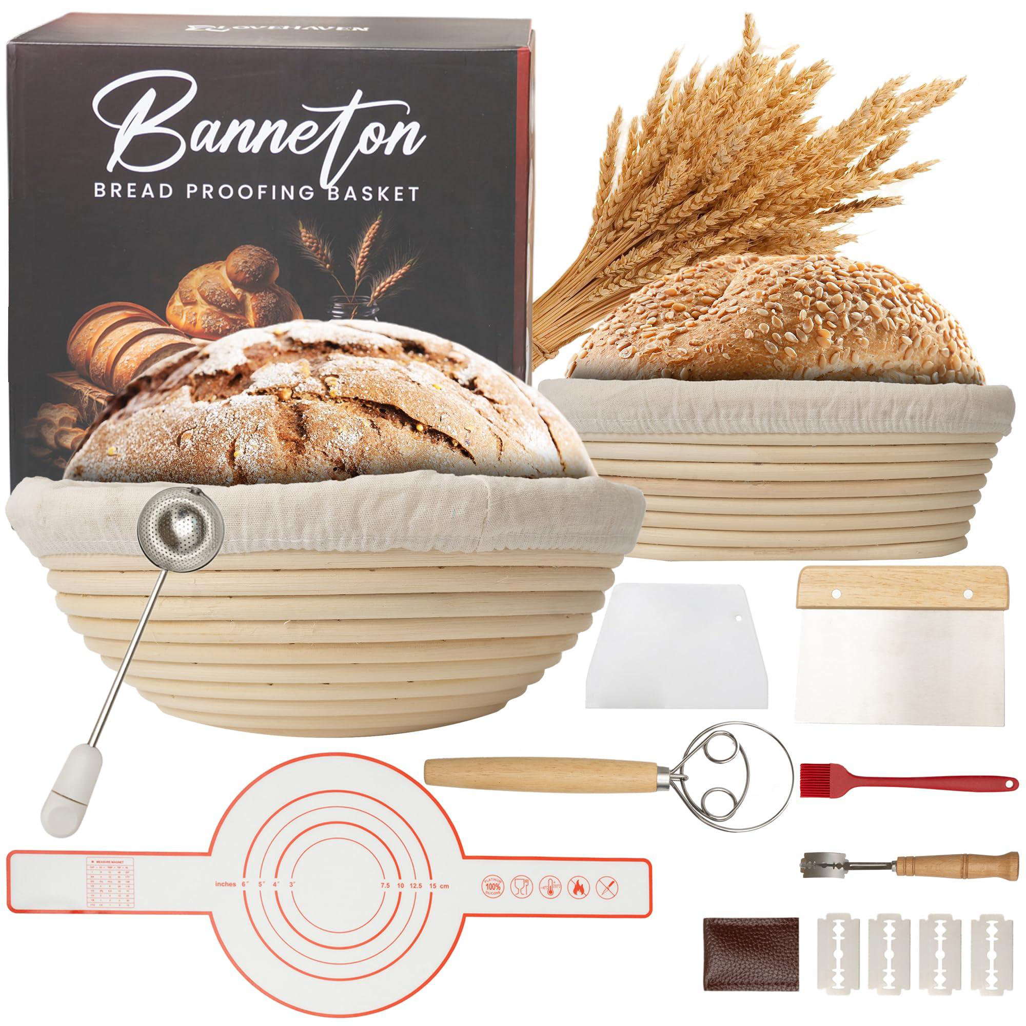 FEIYAN Banneton Bread Proofing Basket Set - Complete Sourdough Kit With ...