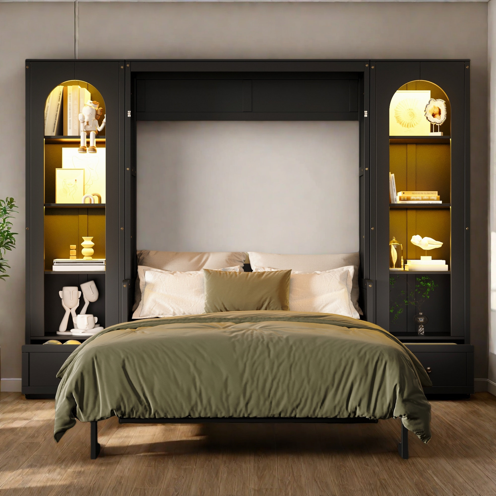 Orren Ellis Murphy Platform Bed With Side Cabinets, Drawers And Led ...