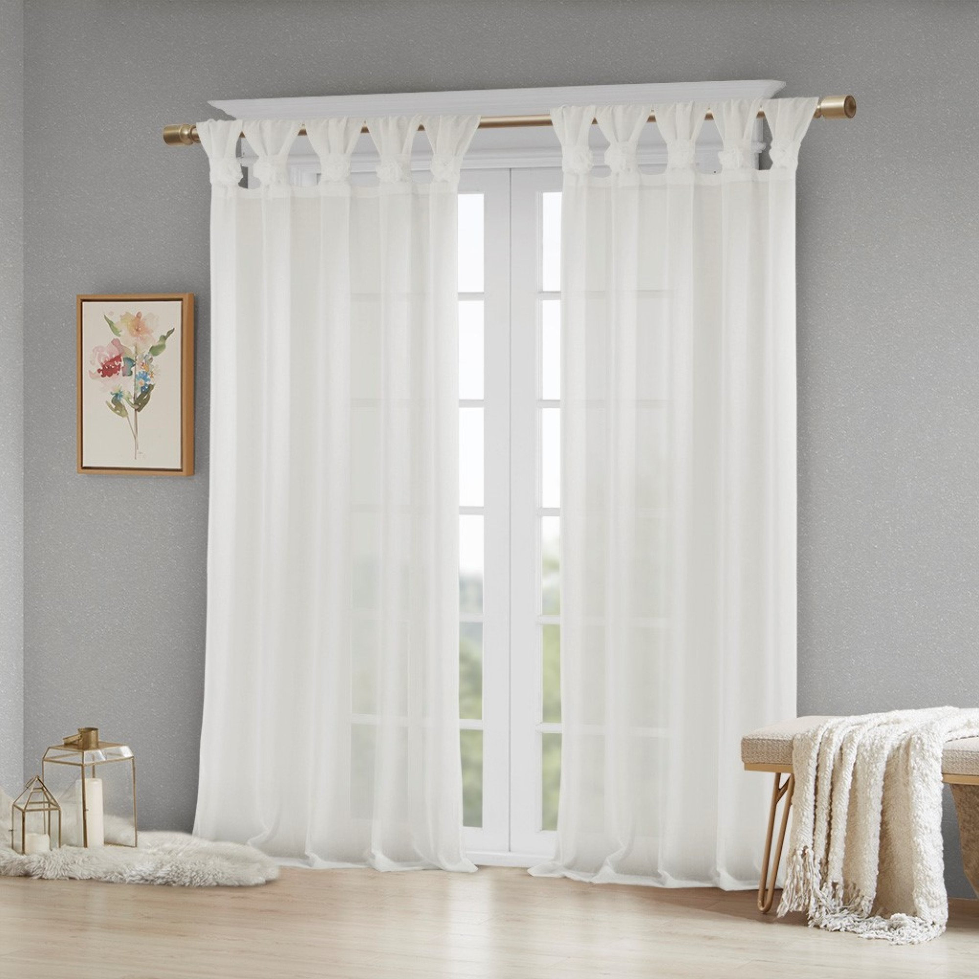 One Allium Way® Elegant Floral Embellished White Curtain Panel ...