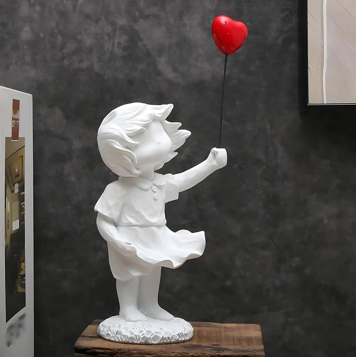 Latitude Run® 6" Girl with Red Heart Balloon Resin Statue - White ...