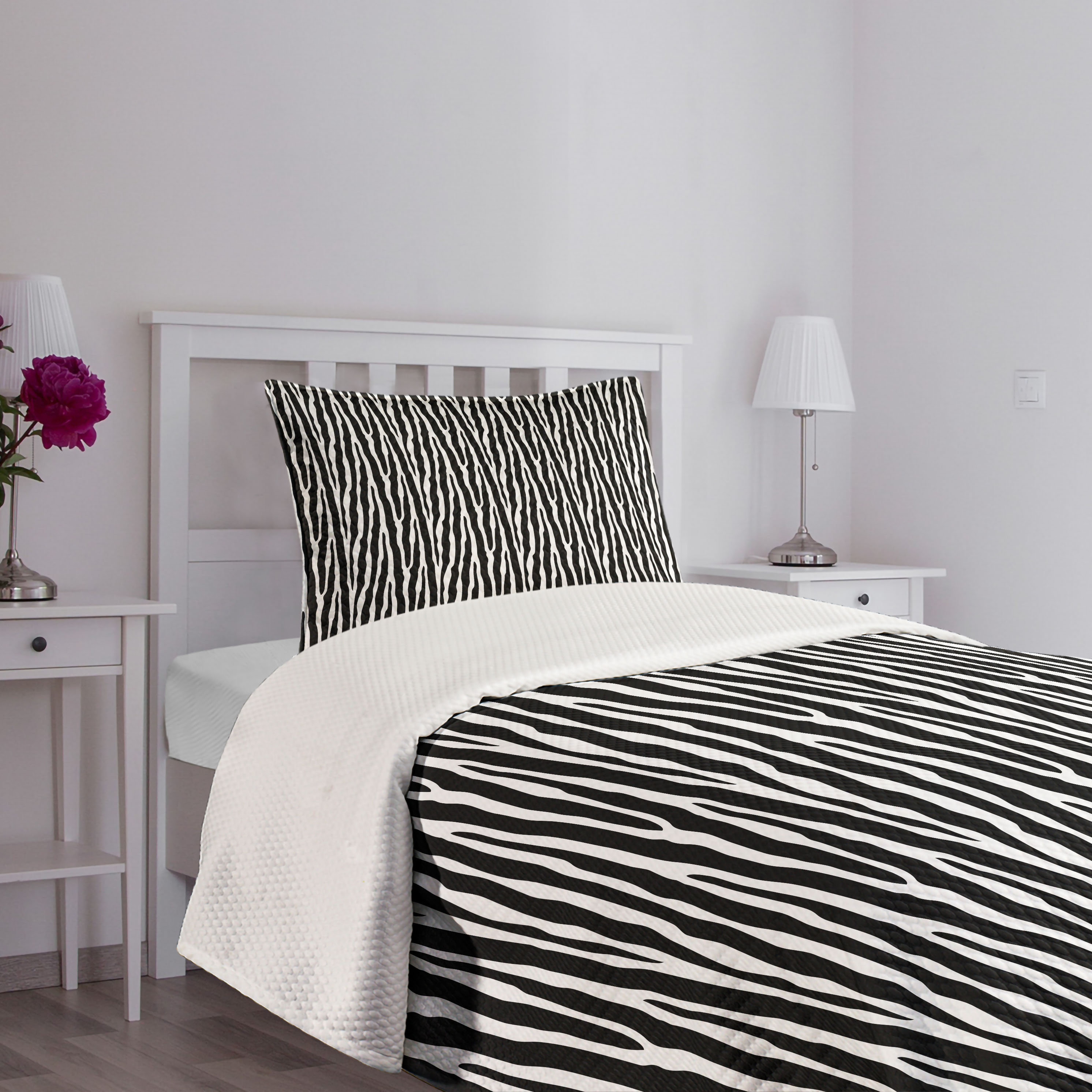 Ambesonne Zebra Print Bedspread Set Simplistic Exotic Skin Charcoal ...