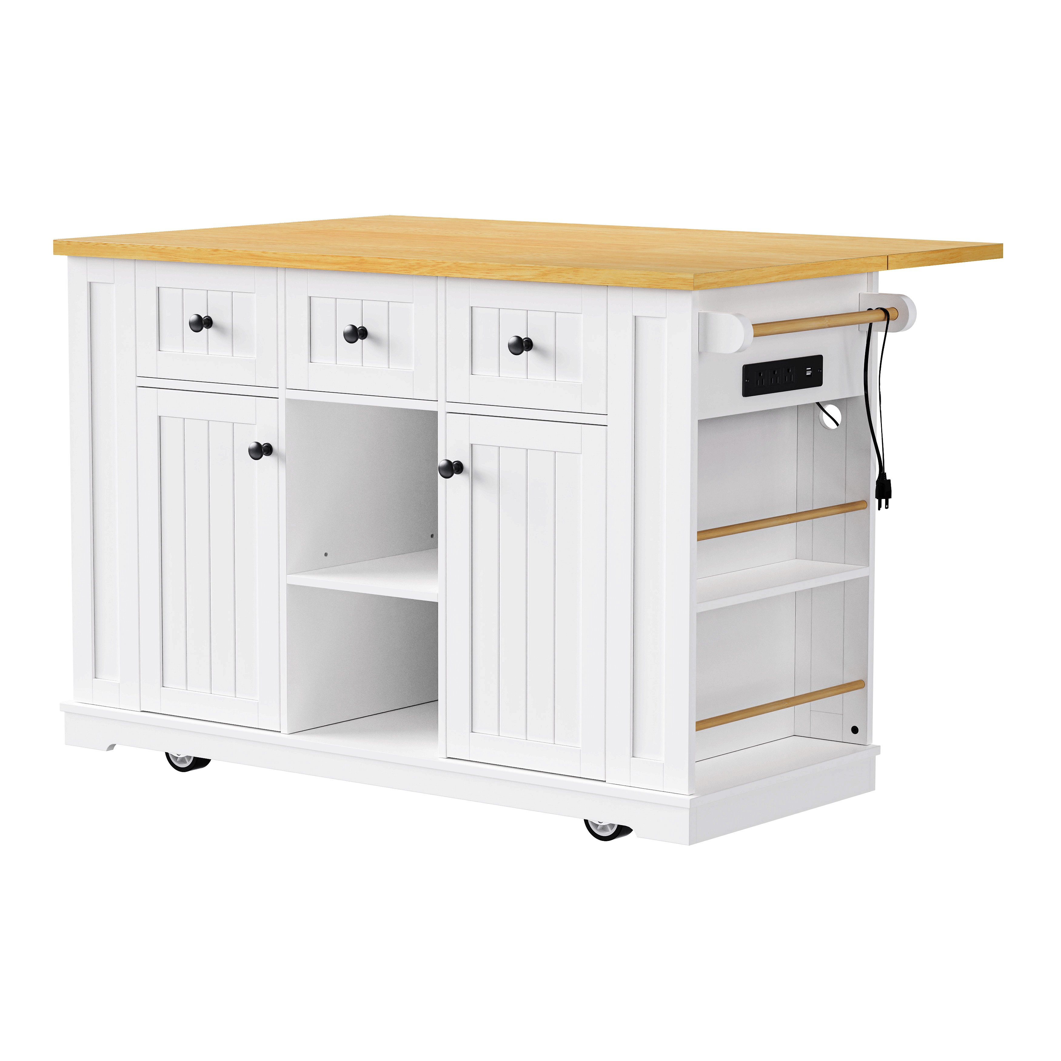 Winston Porter Large Kitchen Island With 2 Bar Stools, Power Outlet ...