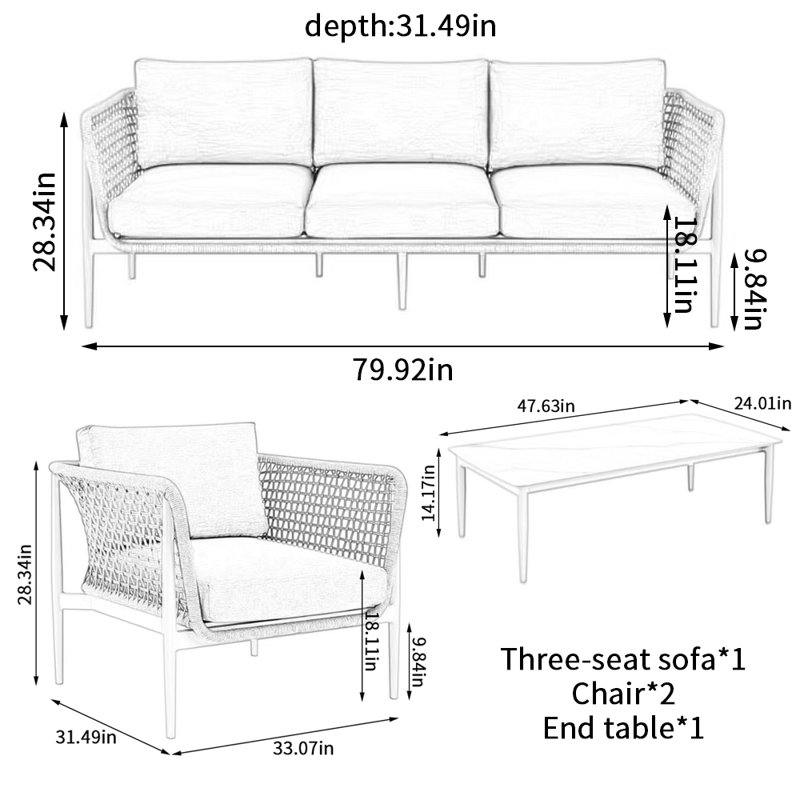 Elegant Home Furnishings.s Outdoor Braided Rope Sponge Leisure Sofa ...