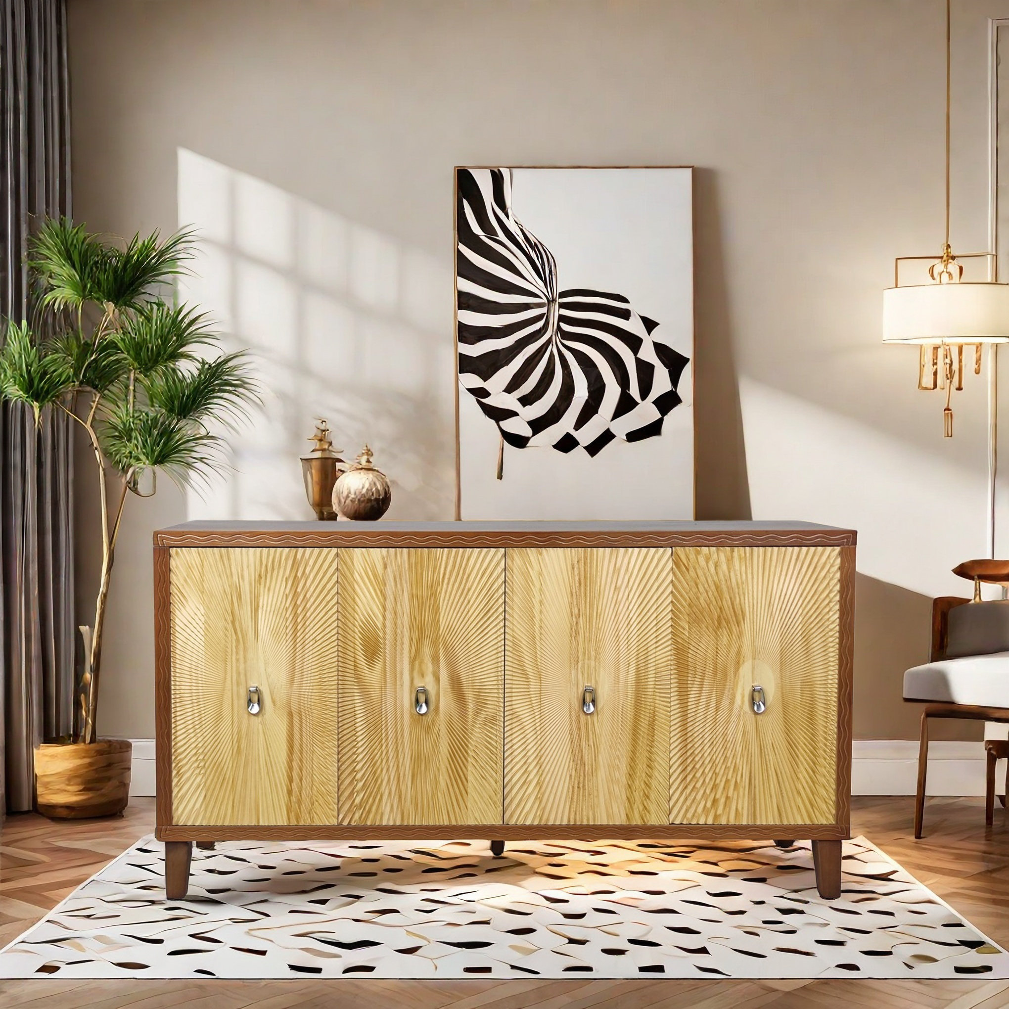 Ebern Designs Vintage Buffet Sideboard Cabinet With 4 Doors And Adjustable Shelves, 60 Inches ...