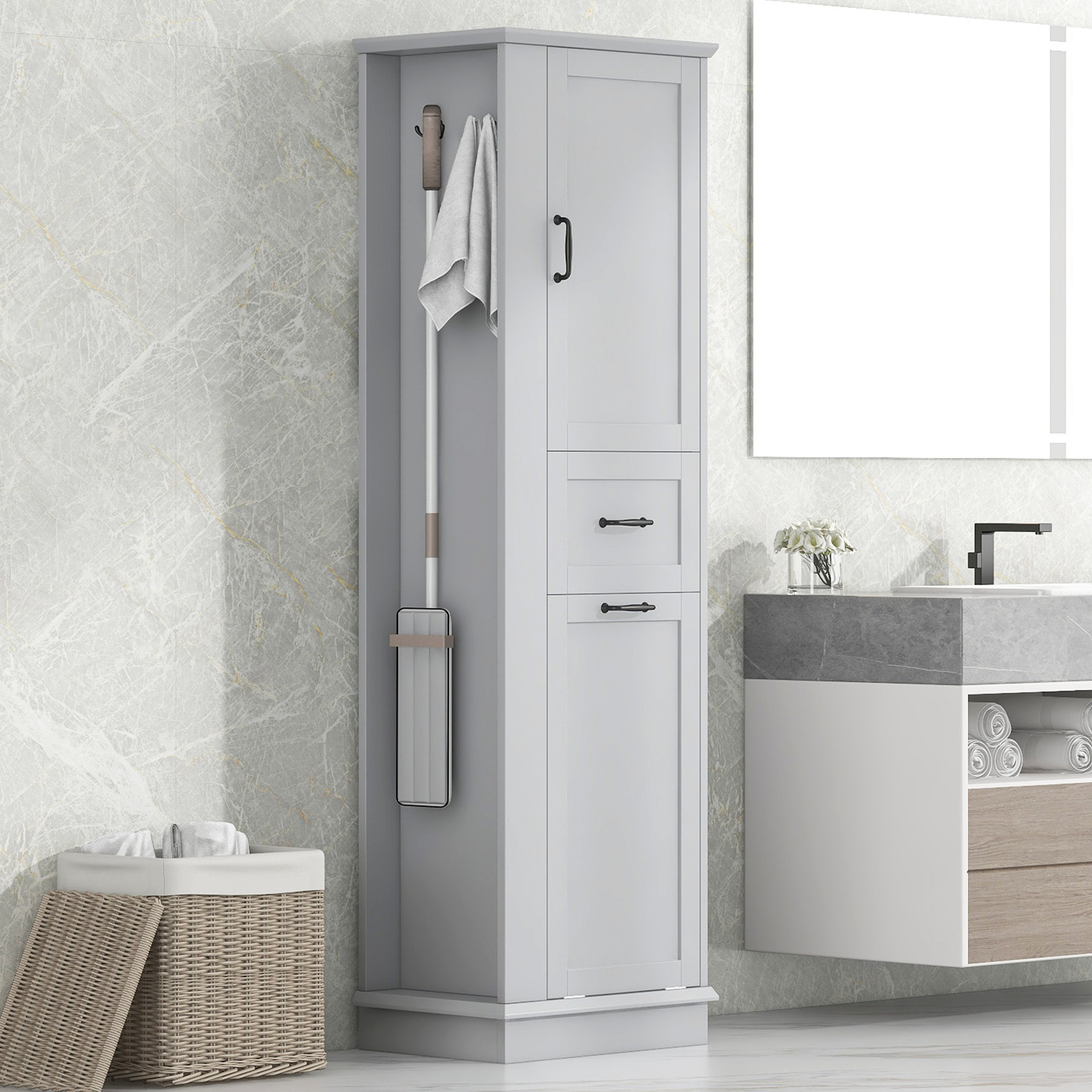Red Barrel Studio® Modern Tall Storage Cabinet – Tilt-Out Compartment ...