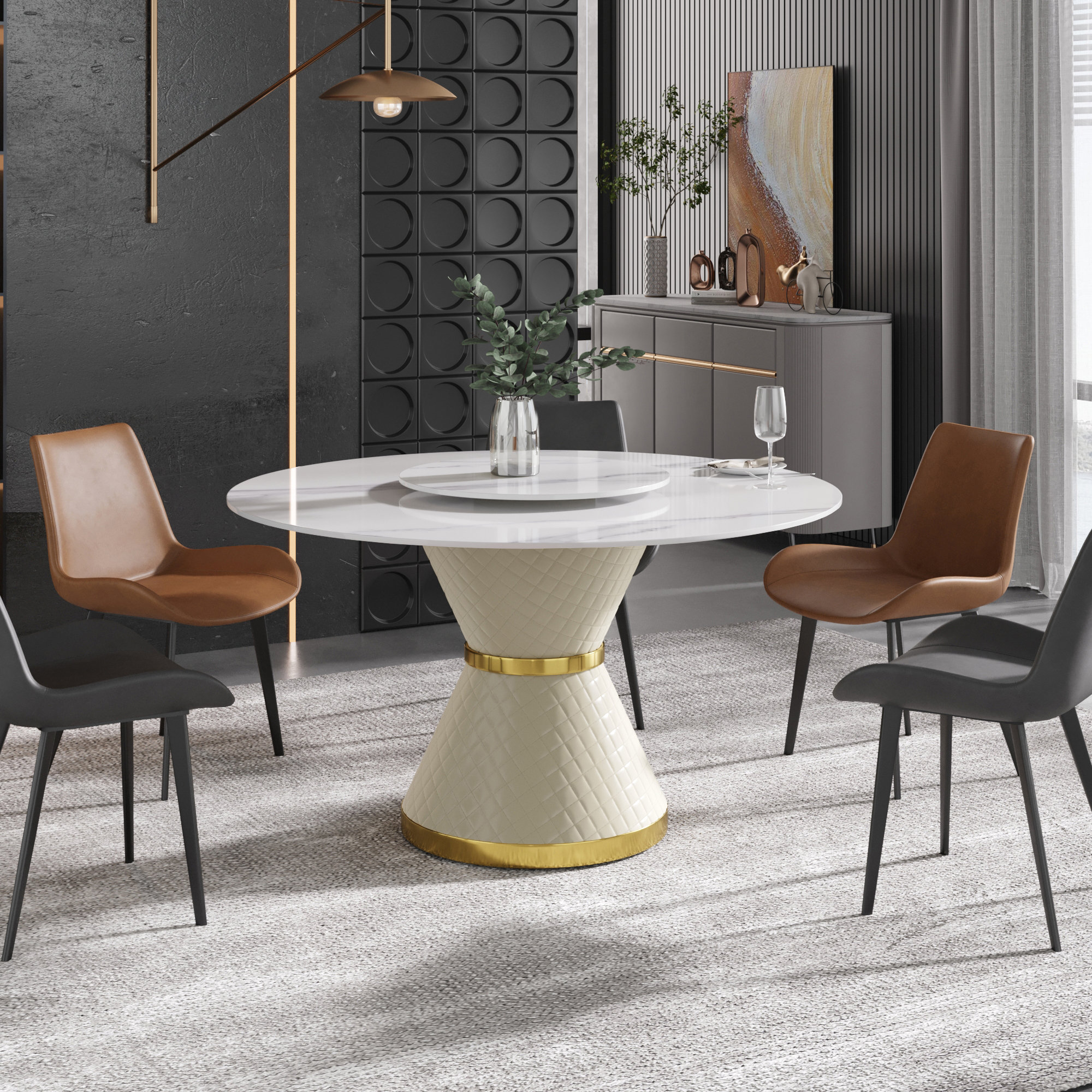 Orren Ellis Patsy Round Dining Table with Rotating Tray | Wayfair