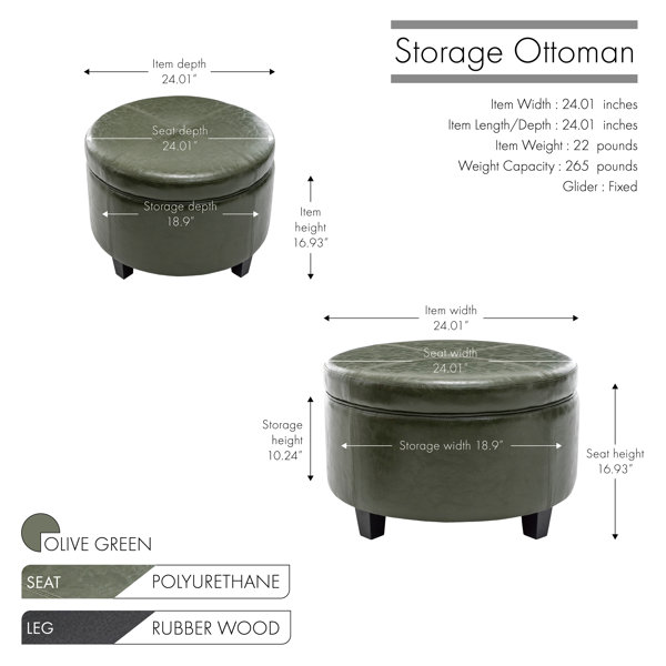 Lark Manor™ Lecuyer Faux Leather Storage Ottoman with Rubberwood Legs ...