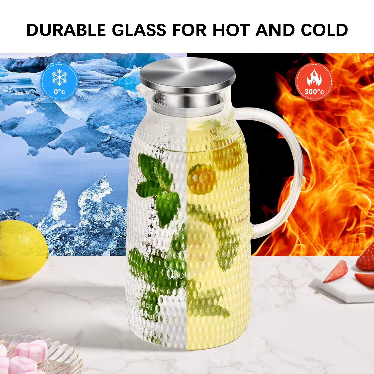 Latitude Run® 80oz Glass Pitcher, Water Pitcher with Lid, Iced Tea ...