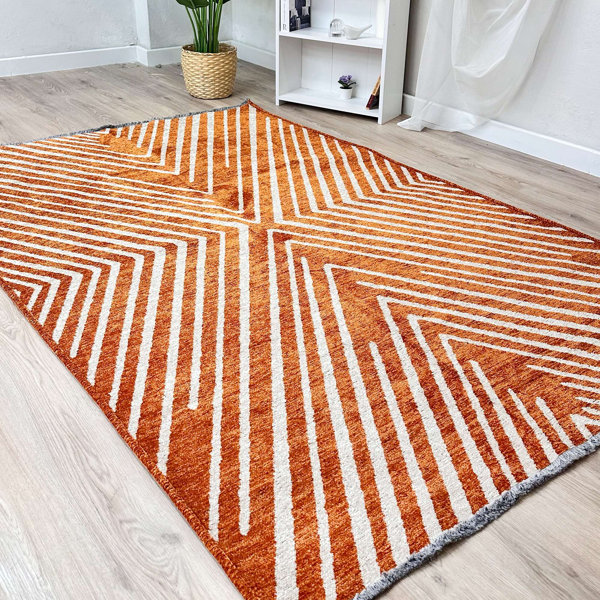 George Oliver Alfa Rich Roemer Geometric Burnt Orange & Cream Washable ...