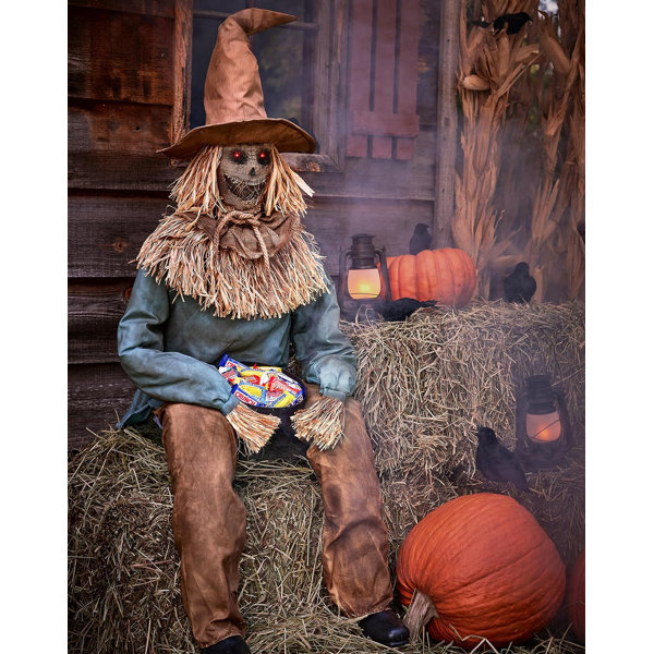 The Holiday Aisle® Scary Sitting Scarecrow Animatronic,Decorations ...