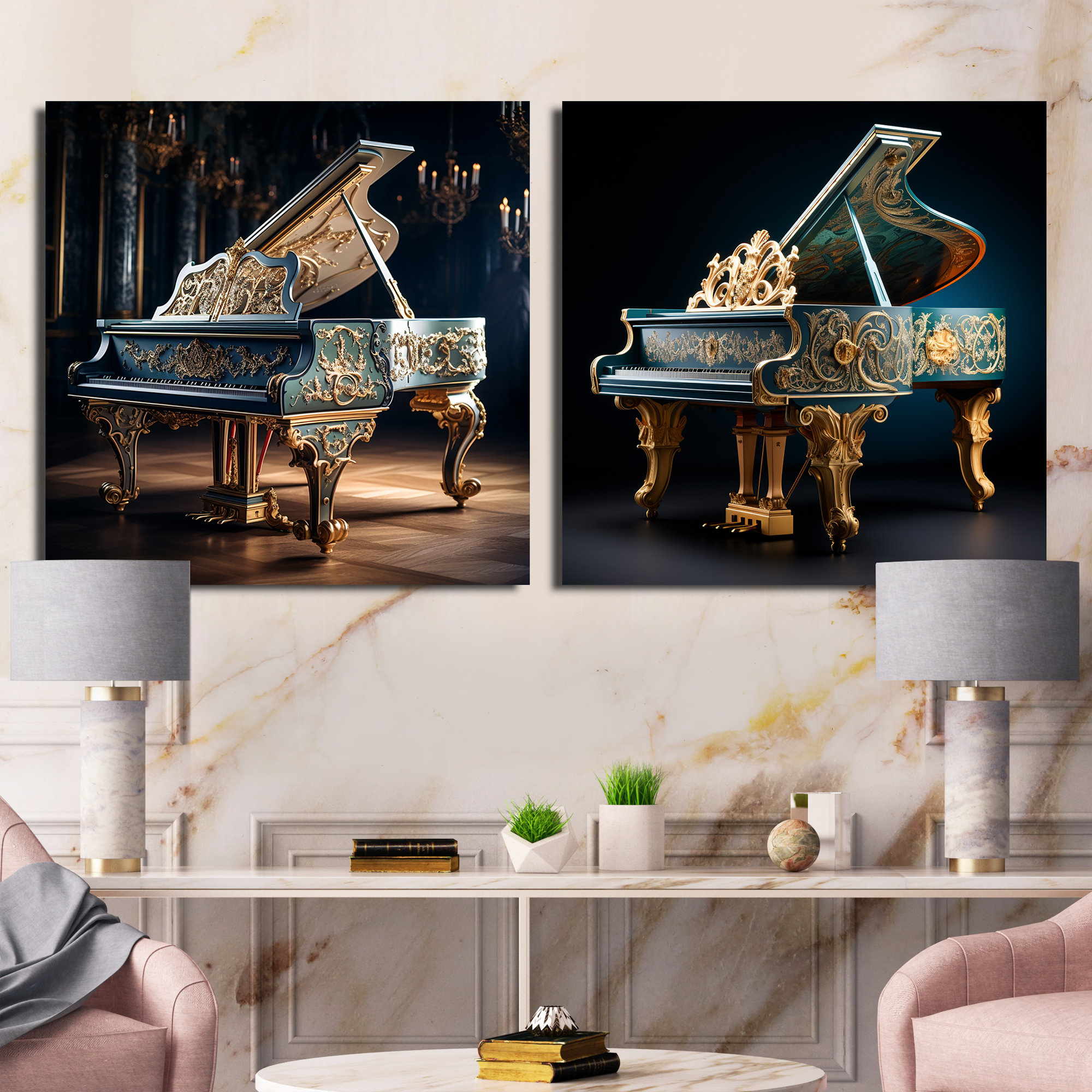 House of Hampton® Baroque Piano Brilliance - Music Piano Square Collage ...