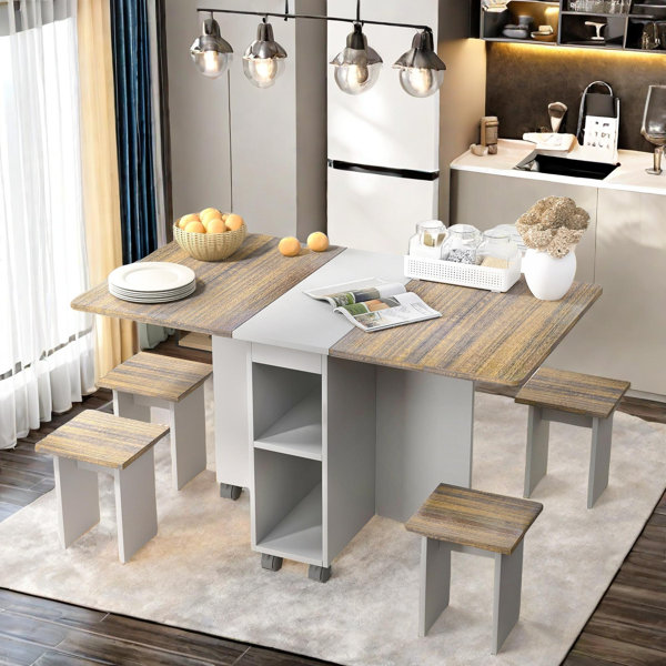 Ebern Designs 5 Pieces Folding Extendable Dining Table Set With 4 ...