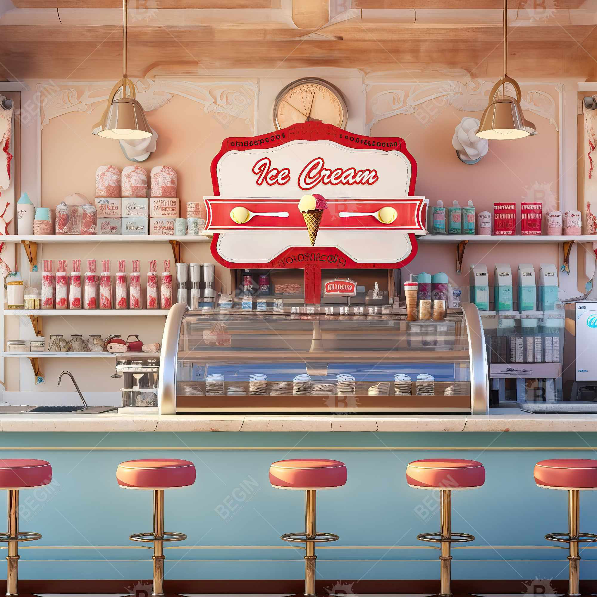 Begin Edition International Inc. Ice cream parlor - 32"x32" art on ...
