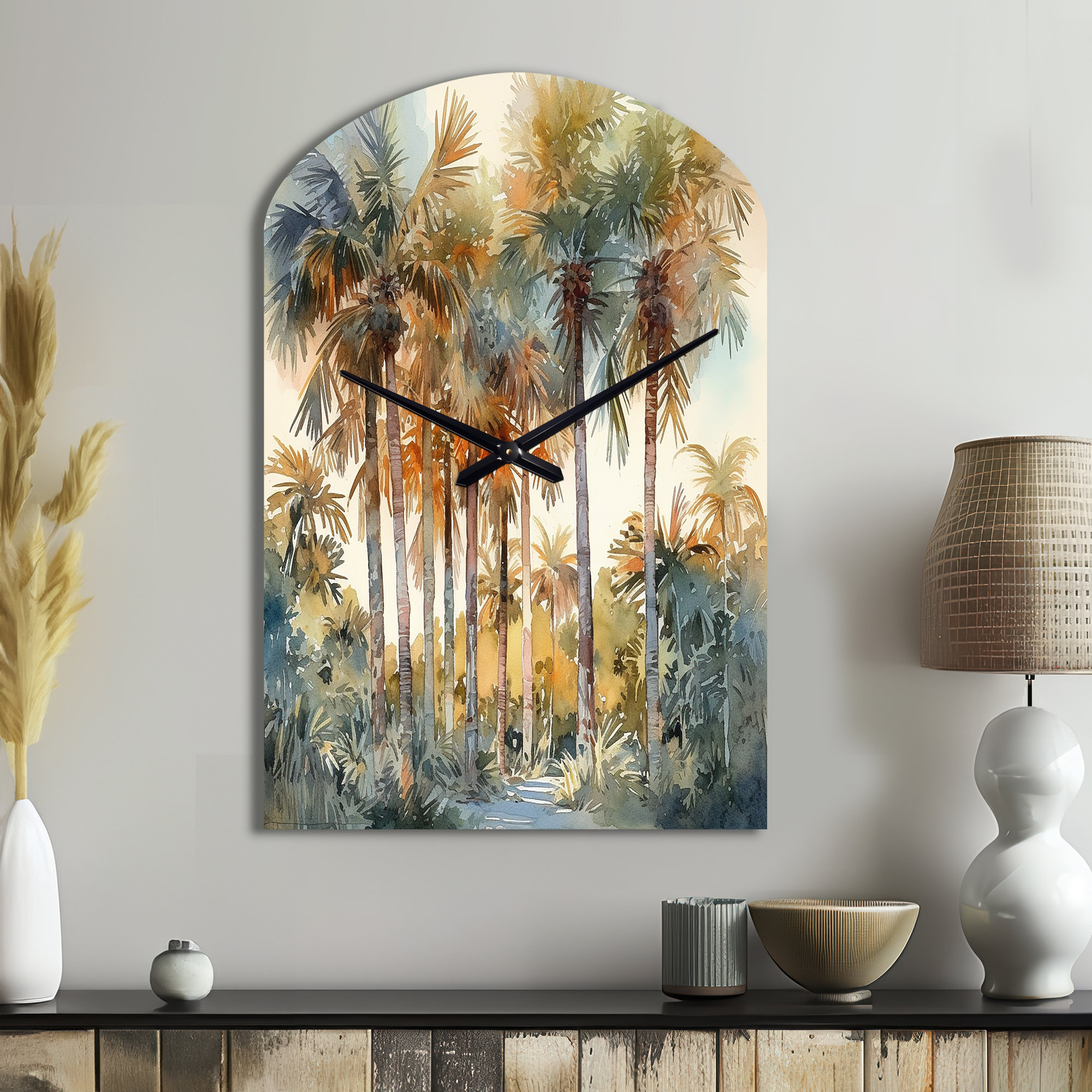 Design Art Green Palm Tree Paradise III - Green Asymmetrical Metal Wall ...