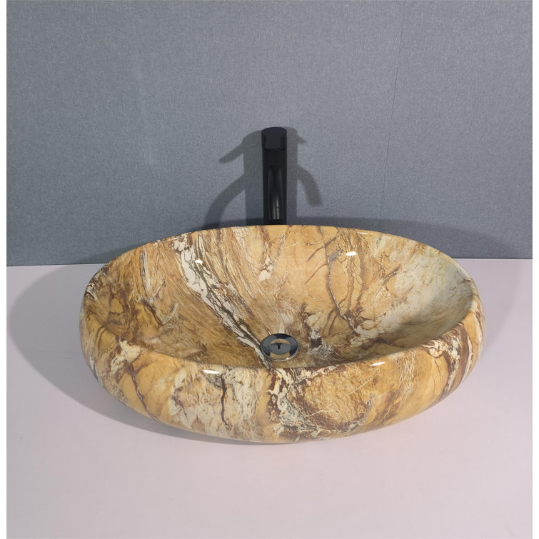 QieRao 16'' Marble Ceramic Oval Bathroom Sink | Wayfair