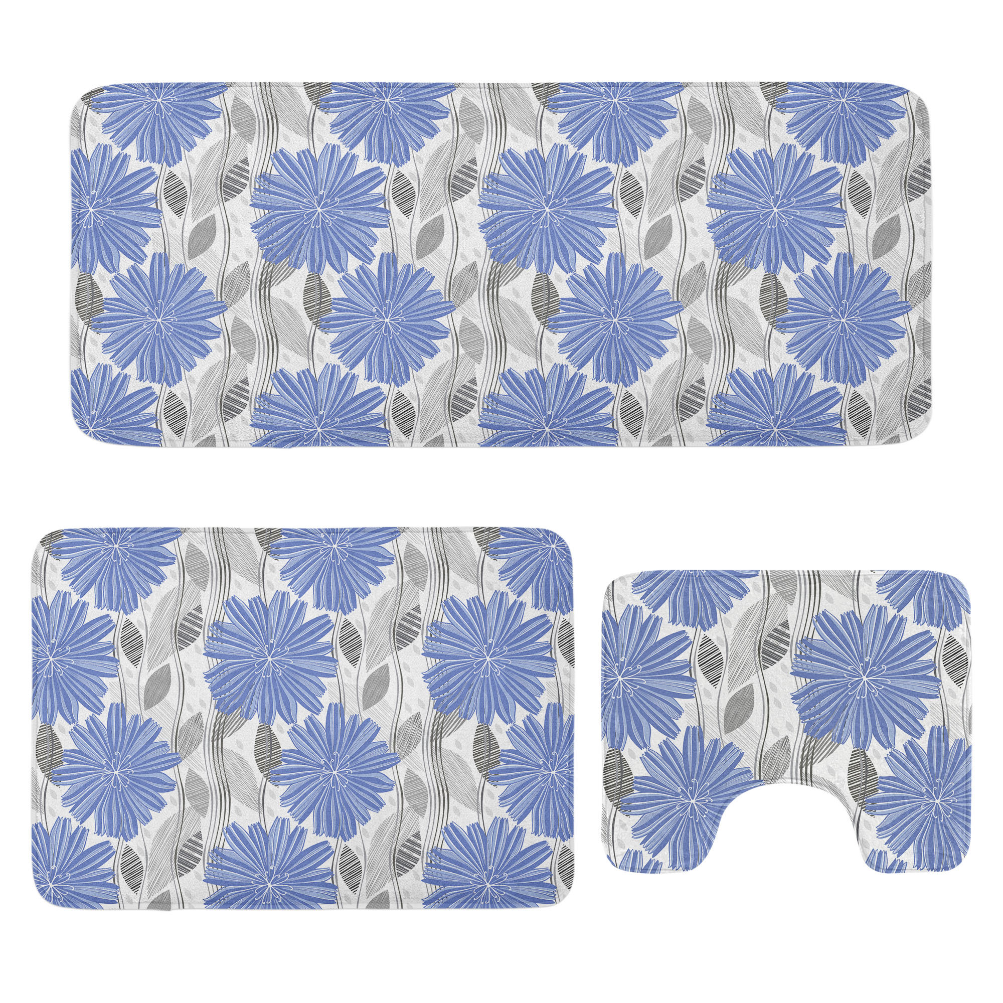 Dakota Fields Grey Blue Bathroom Rug Set 3 Pieces U-Shape & Rectangle ...