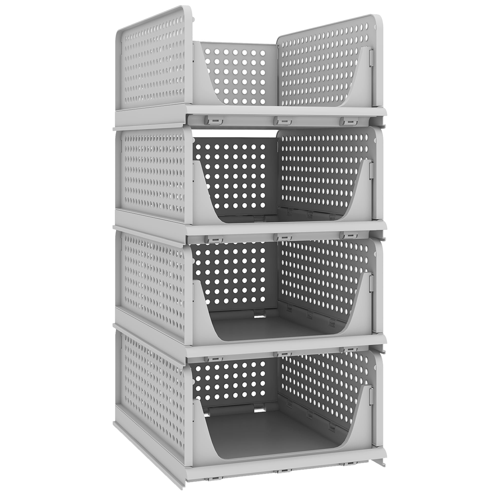 Rebrilliant Stackable Plastic Storage Basket, Foldable Closet ...