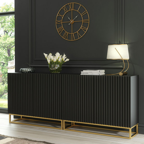 Fairmont Park Modern Black Sideboard with Fluted Fronts & Gold Legs ...