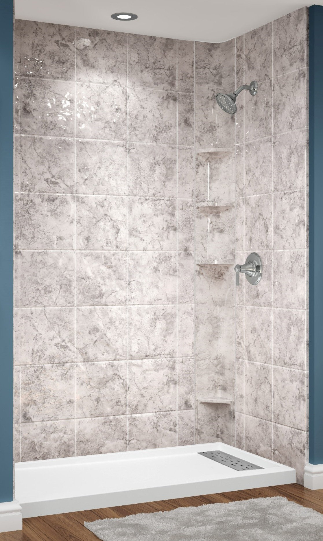 Avora Bath 12x12 Tile Limestone Acrylic Alcove Shower System 60"W x 36 ...