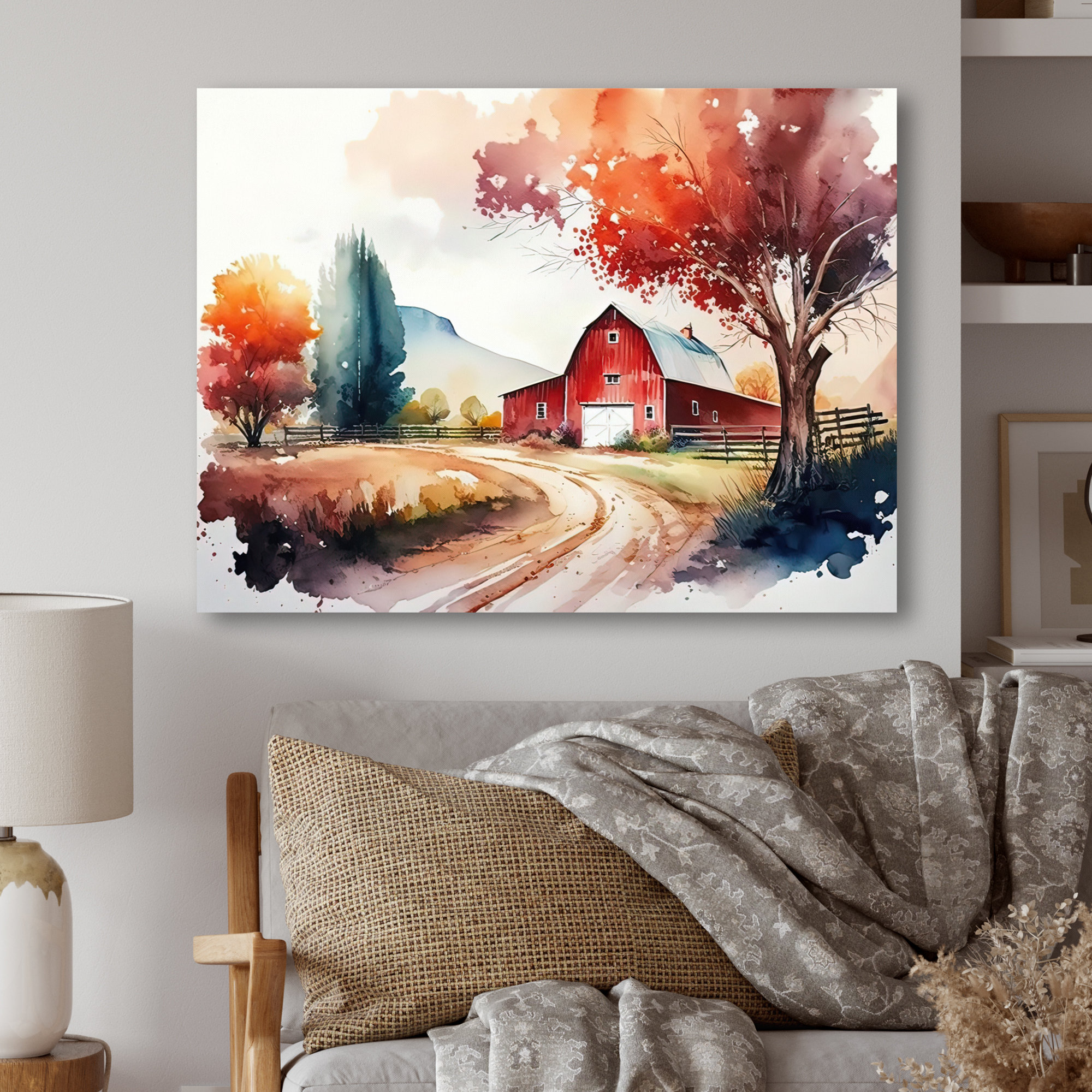 Gracie Oaks Calm Red Barn In Spring VII - Farmhouse / Country Canvas ...