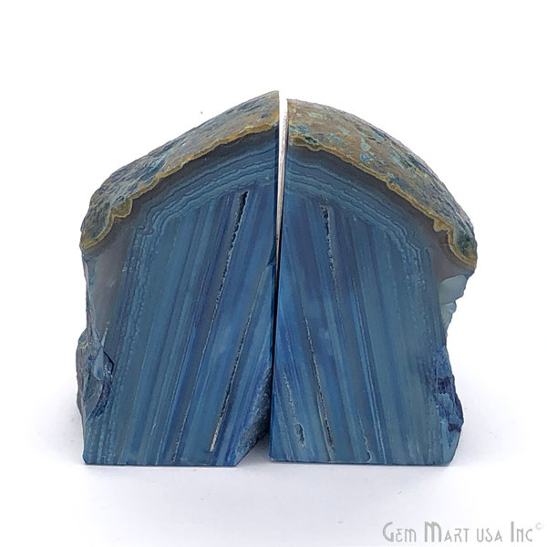 GEMMART USA Blue Geode Bookend, Unique Agate Bookend Pair, Mineral Rock ...