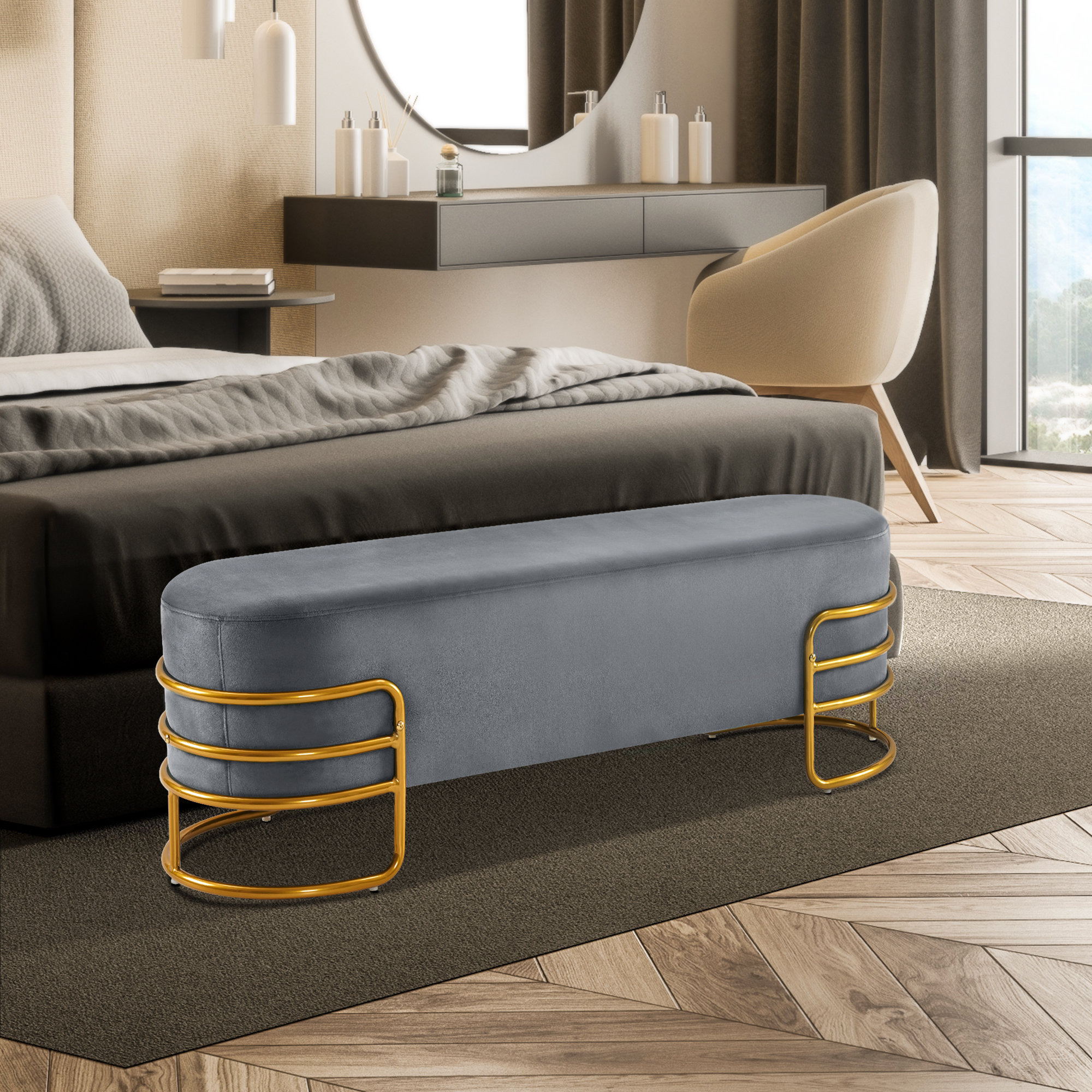 Mercer41 Ottoman Bench, Velvet Upholstered Footstool, Bed End Benches ...