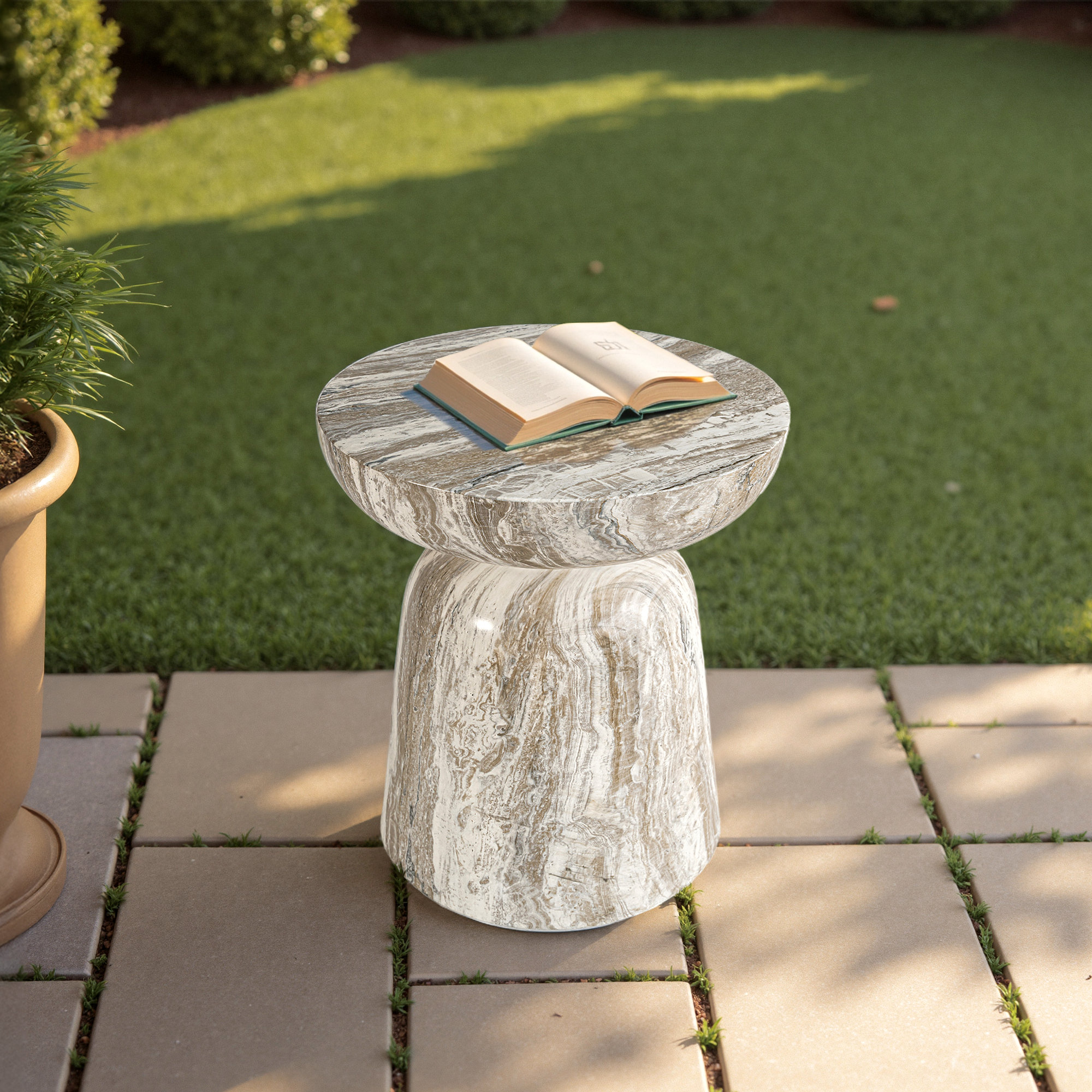 Latitude Run® Grover Outdoor Faux Stone Goblet Side Table - Brown ...