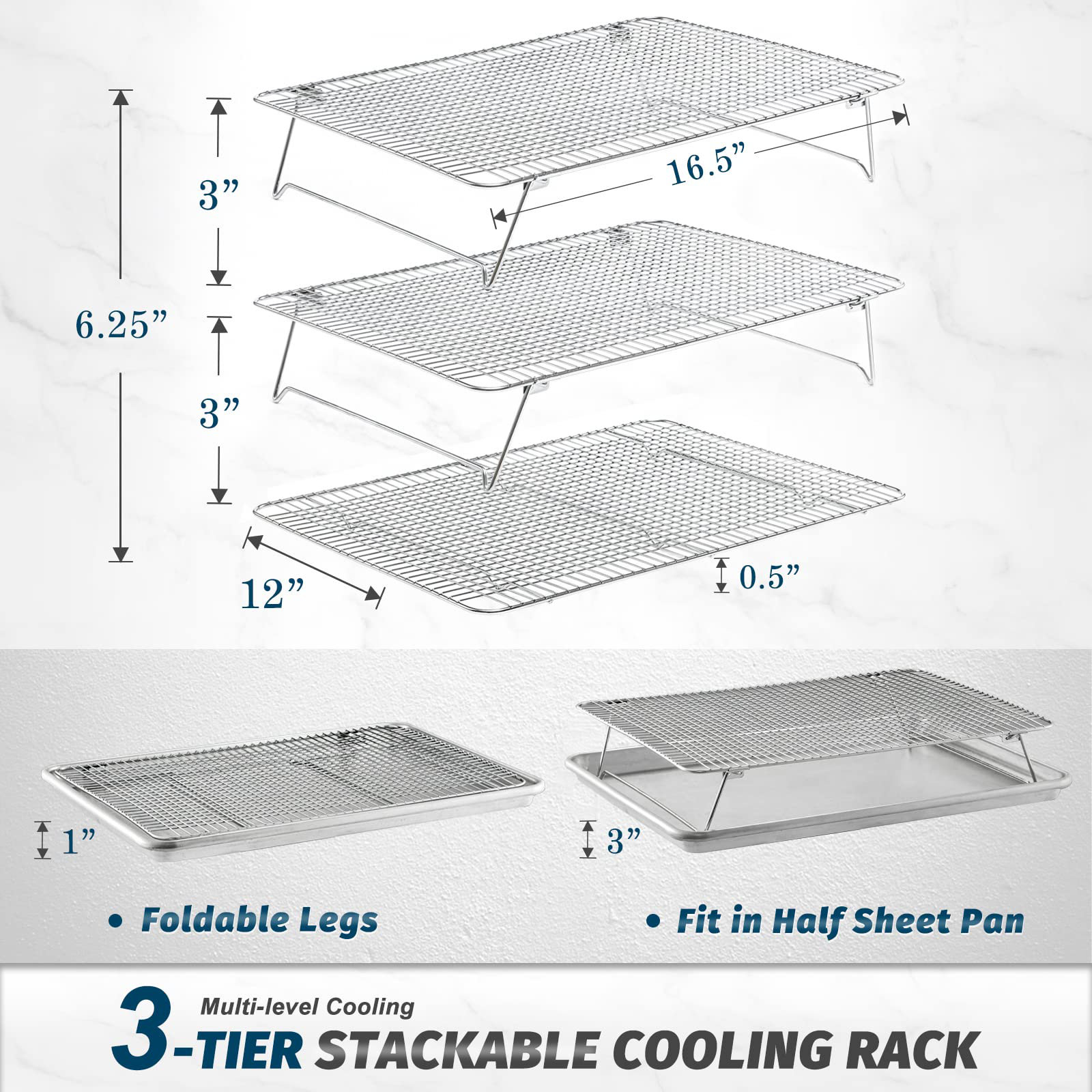 COAHAHA Stainless Steel 3-Tier Cooling Rack Set – Stackable, Oven ...