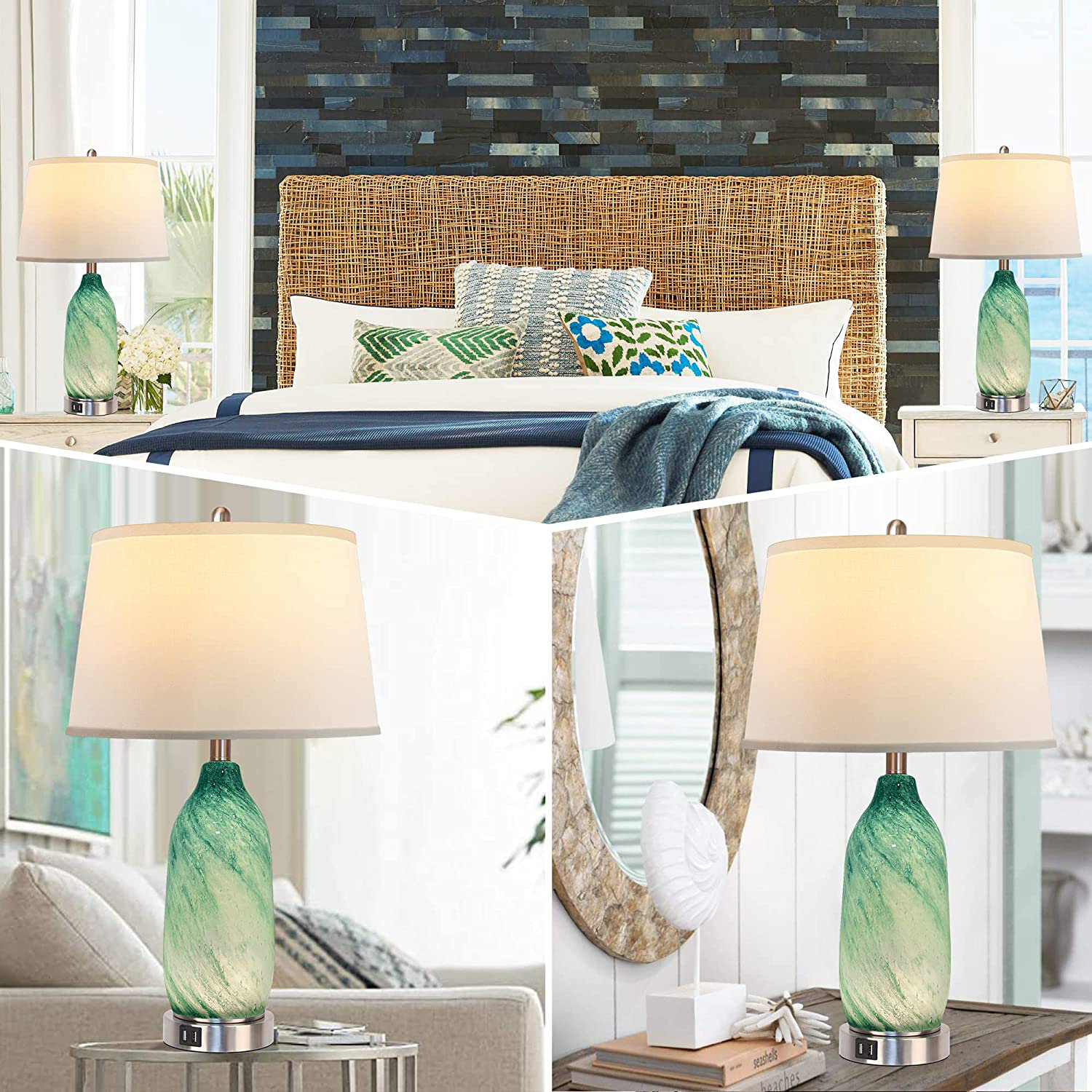 Orren Ellis Aayisha Glass USB Table Lamp | Wayfair