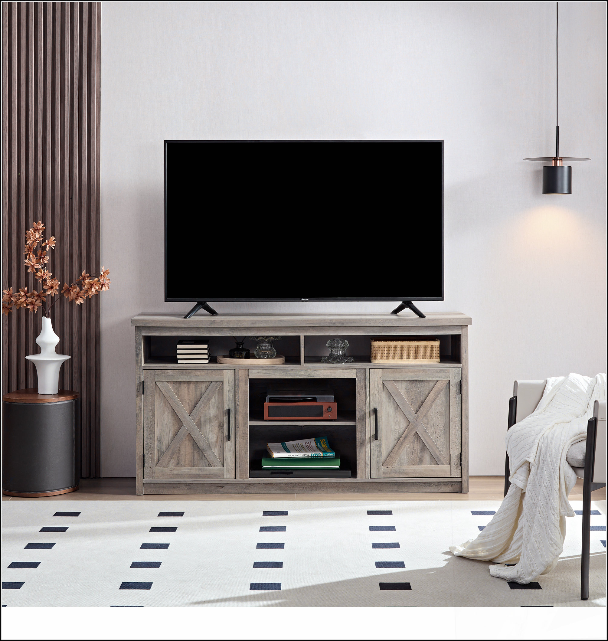 Gracie Oaks Farmhouse Barn door TV Media Stand Modern Entertainment ...