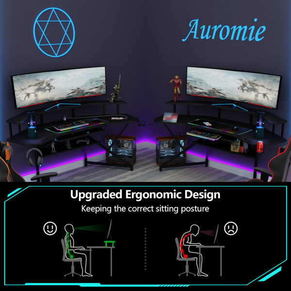 Inbox Zero Berlanga Gaming Desk with Power Outlet & Led Strip, Large ...