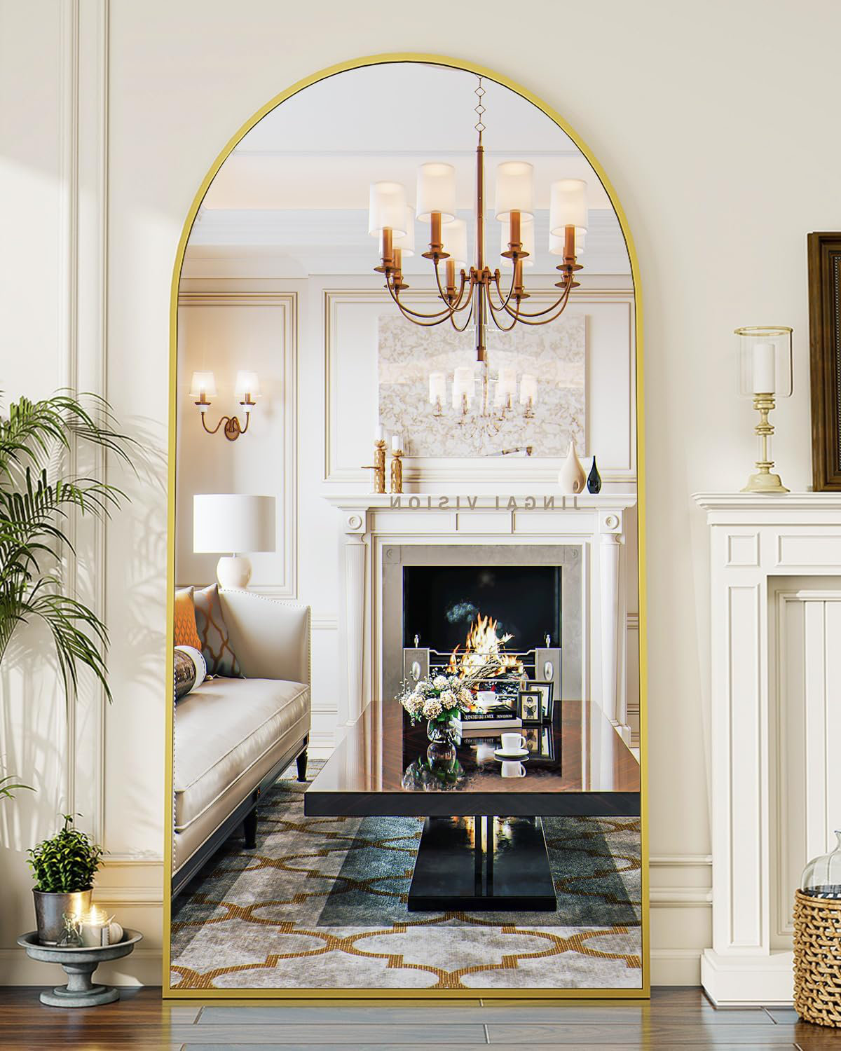 Everly Quinn Koonmi 34"x76" Arched Full-Length Mirror, Gold Large Floor ...