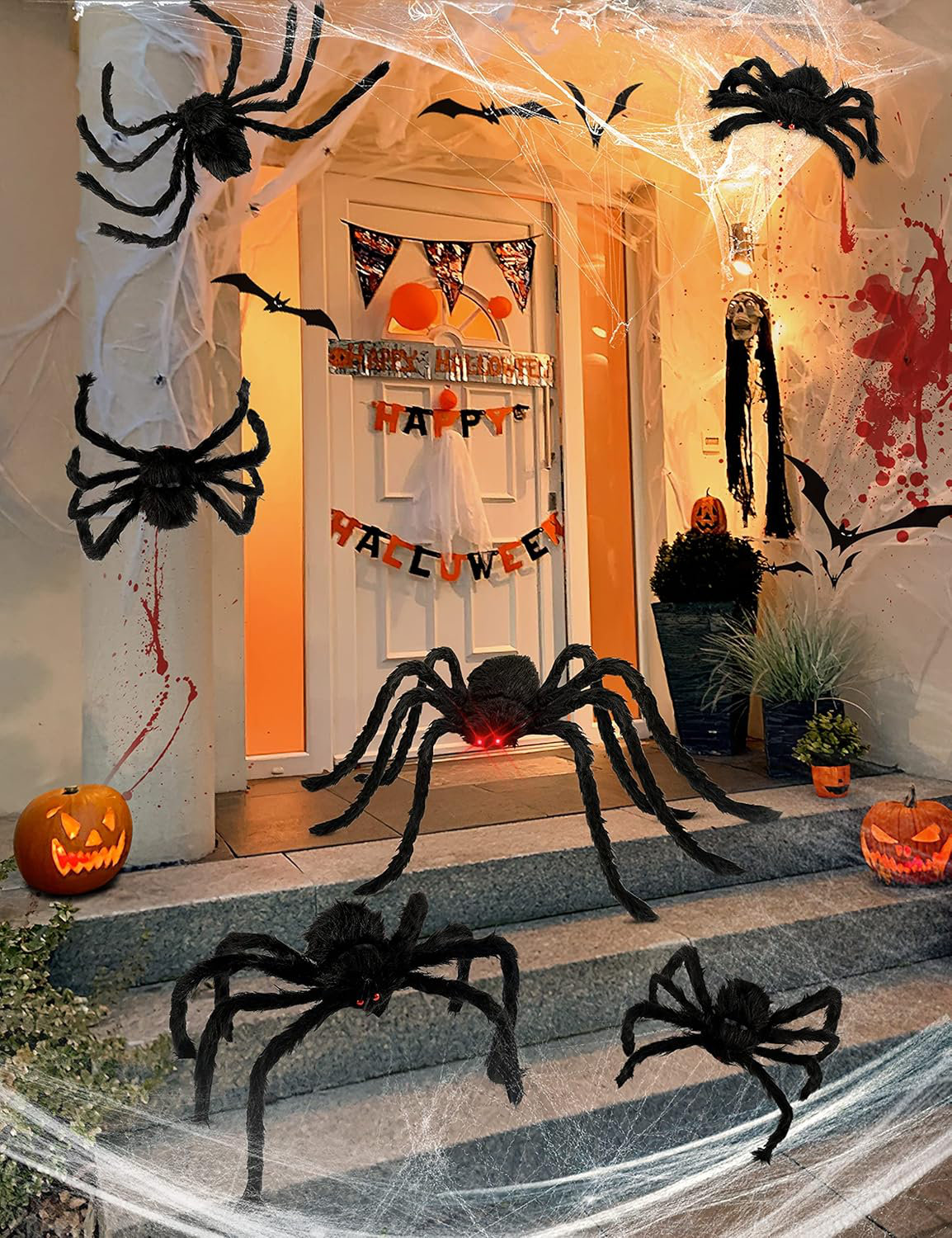 The Holiday Aisle® Scary Halloween Decor - 12 Pack Plush Spiders for ...