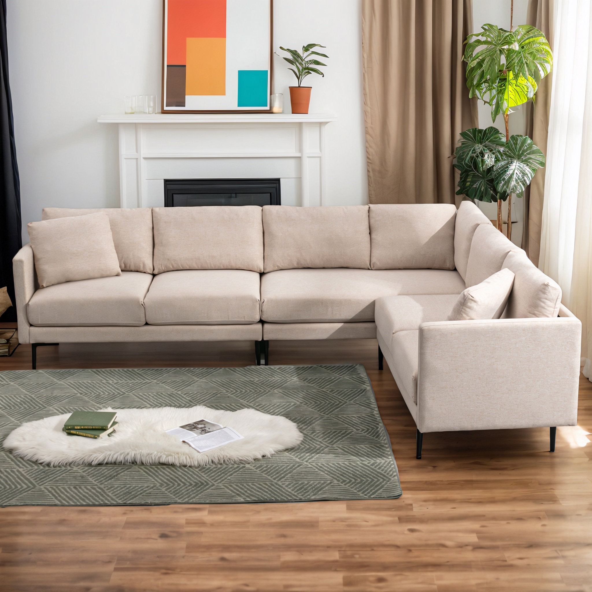 Ebern Designs 107" 5-Seat L-Shaped Sectional Sofa, Modular Cloud Couch ...