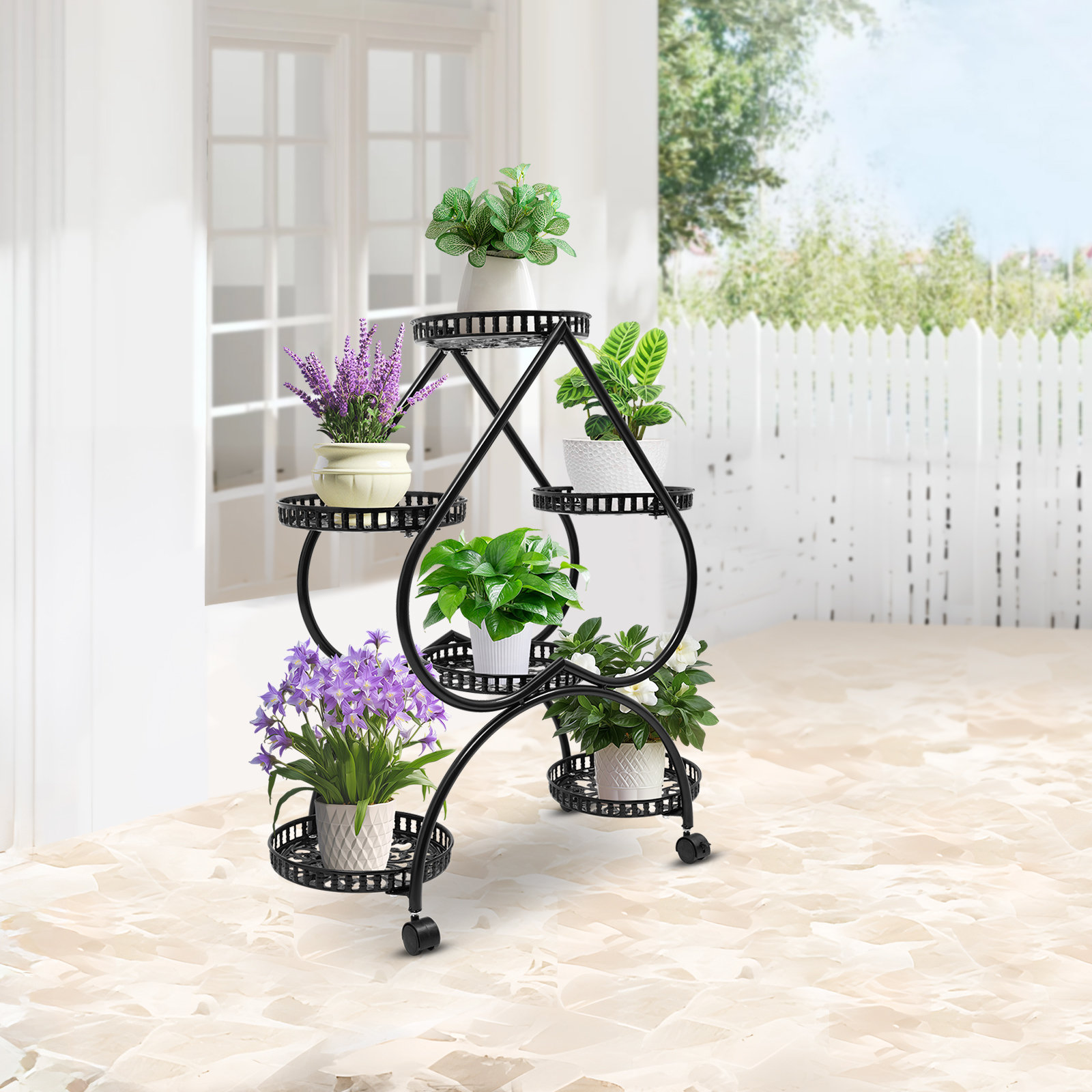 Canora Grey Bowerton 4 Tier 6 Pot Heart Shaped Metal Flower Plant Stand ...