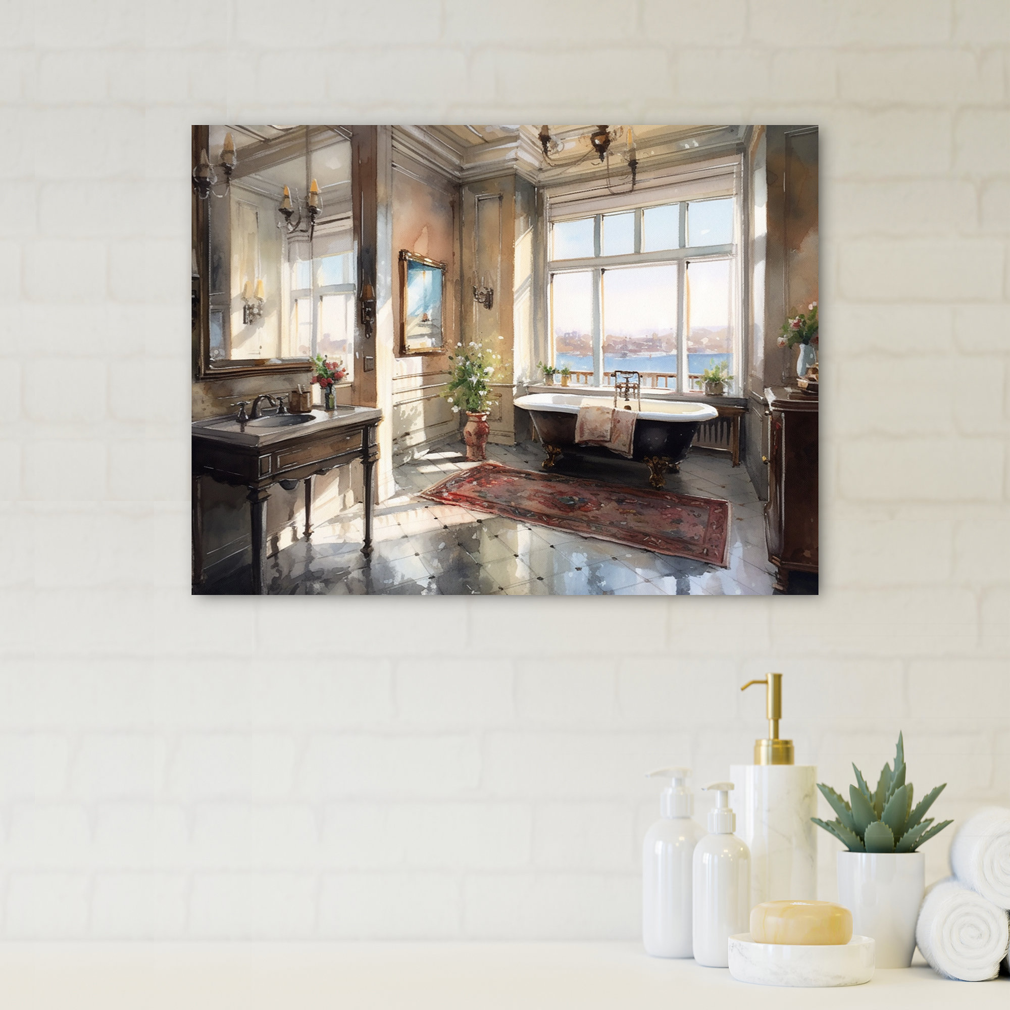 Ophelia & Co. Tulay Bathtub Bliss With A View Of Brooklyn Bridge II On ...