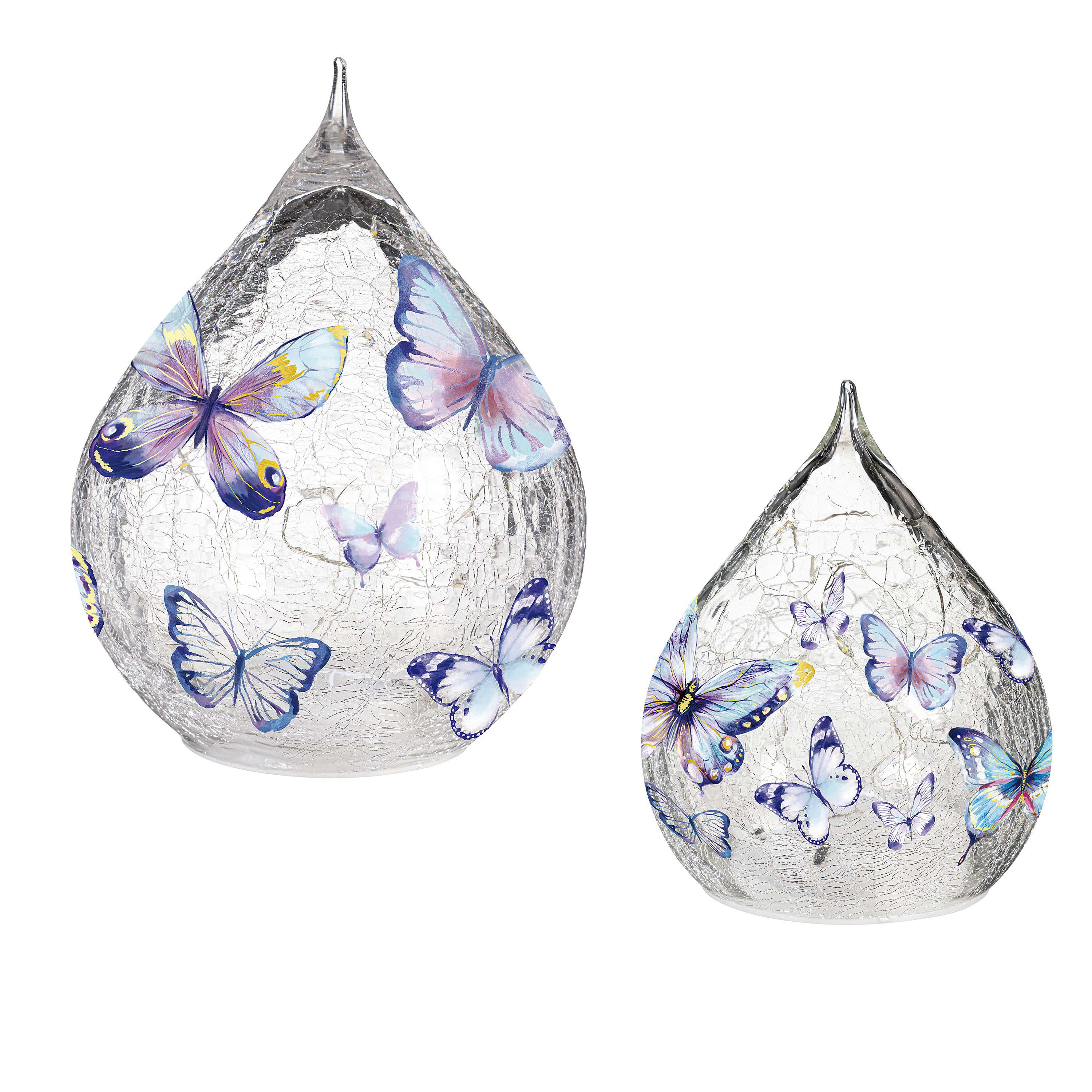 Mercer41 LED Icy Butterfly Glass Teardrop Table Décor, Set of 2 | Wayfair