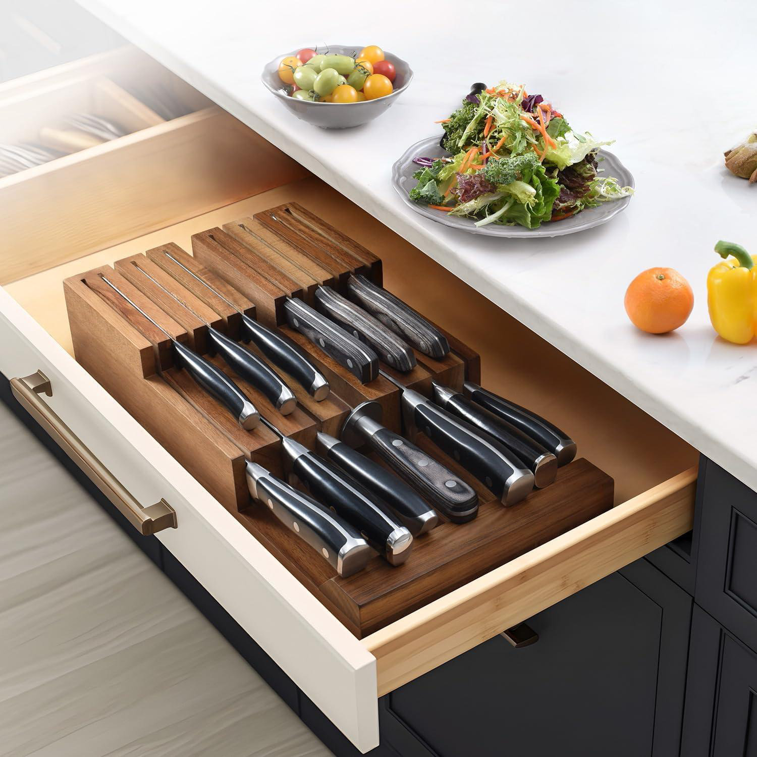 Koala Company In-Drawer Knife Block, Acacia Wood Kitchen Knife Drawer ...