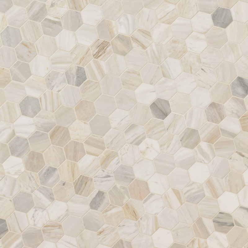 Ackland Athena Gold 12" x 12" Honed Marble Hexagon Mesh Mounted Mosaic ...