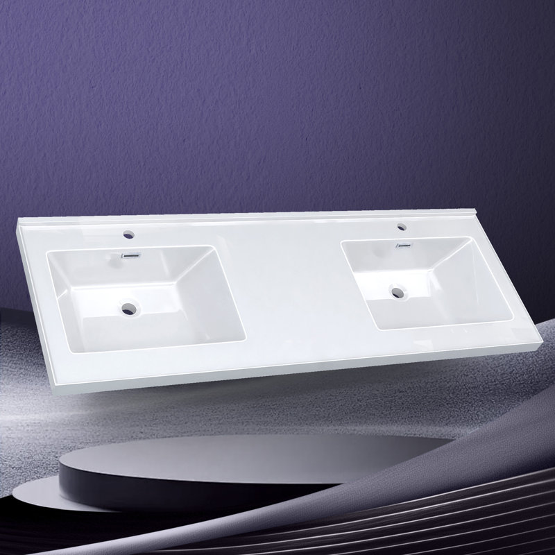 ZEAFIVE 60" Solid Surface Double Bathroom Vanity Top with Sink Basin ...